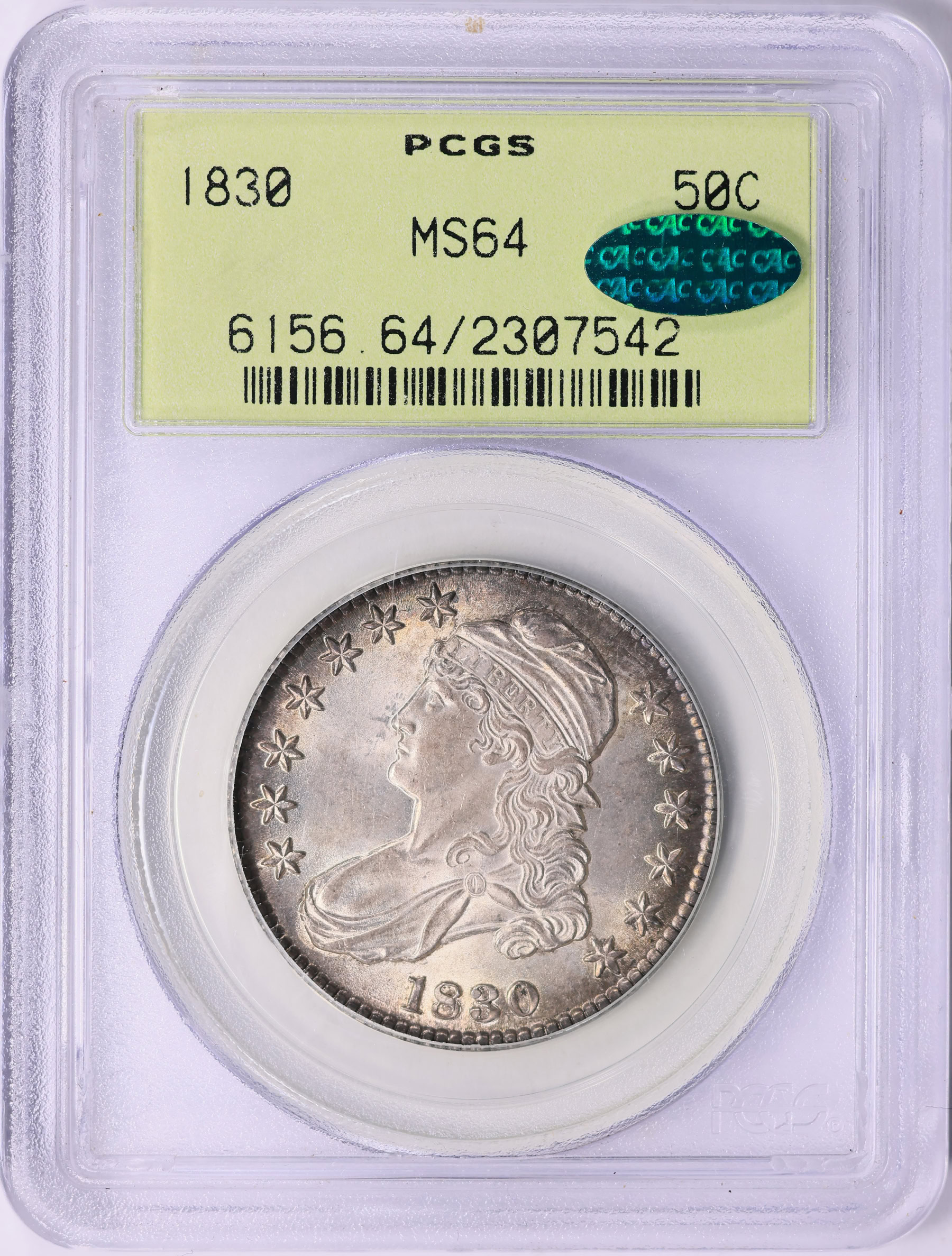 1830 Capped Bust Half Dollar Small 0 PCGS MS-64 (CAC Green) OGH (Toned) (Item 1849739 ...