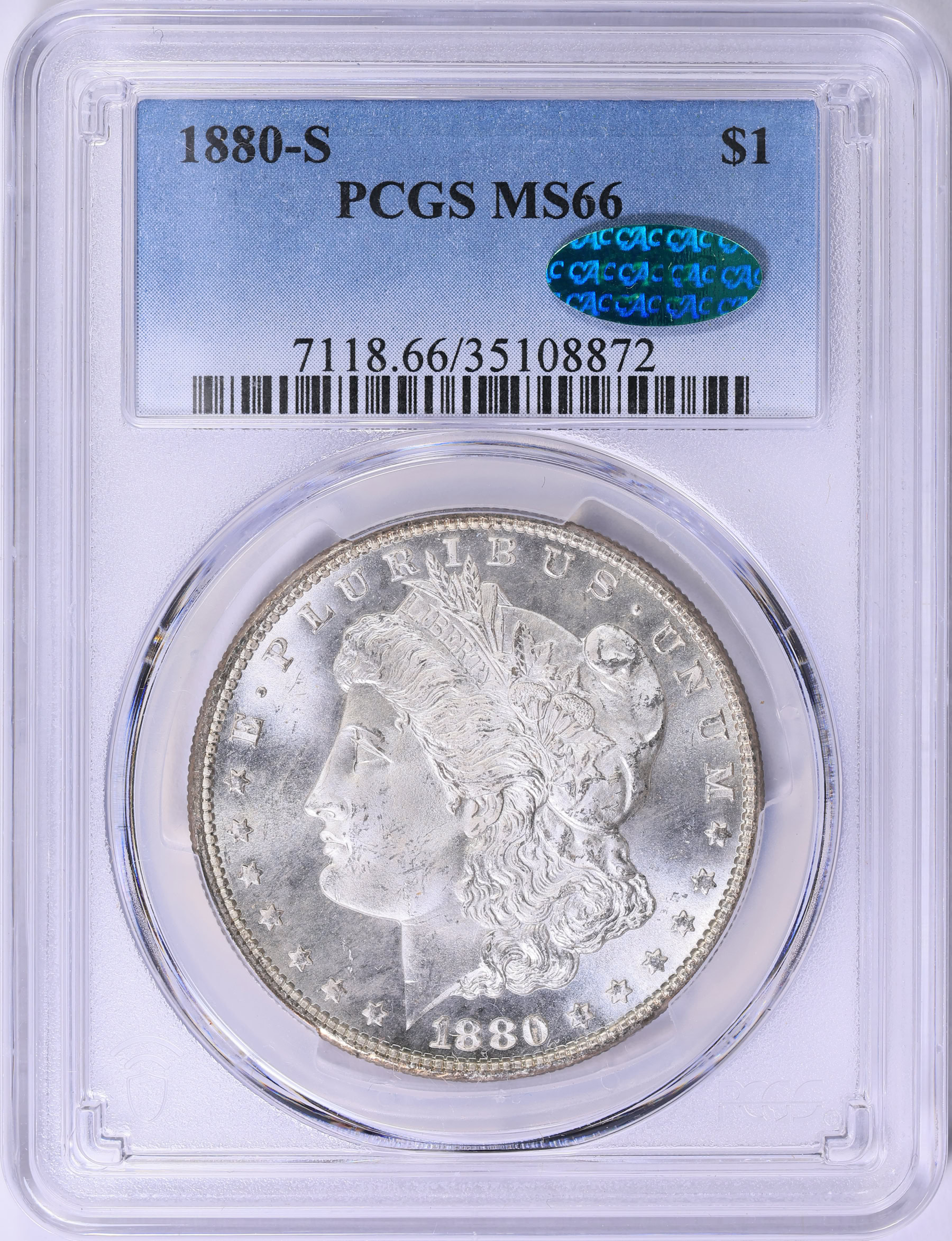 1880-S Morgan Silver Dollar PCGS MS-66 (CAC Green) (Item 1849759) | GreatCollections Coin Auctions