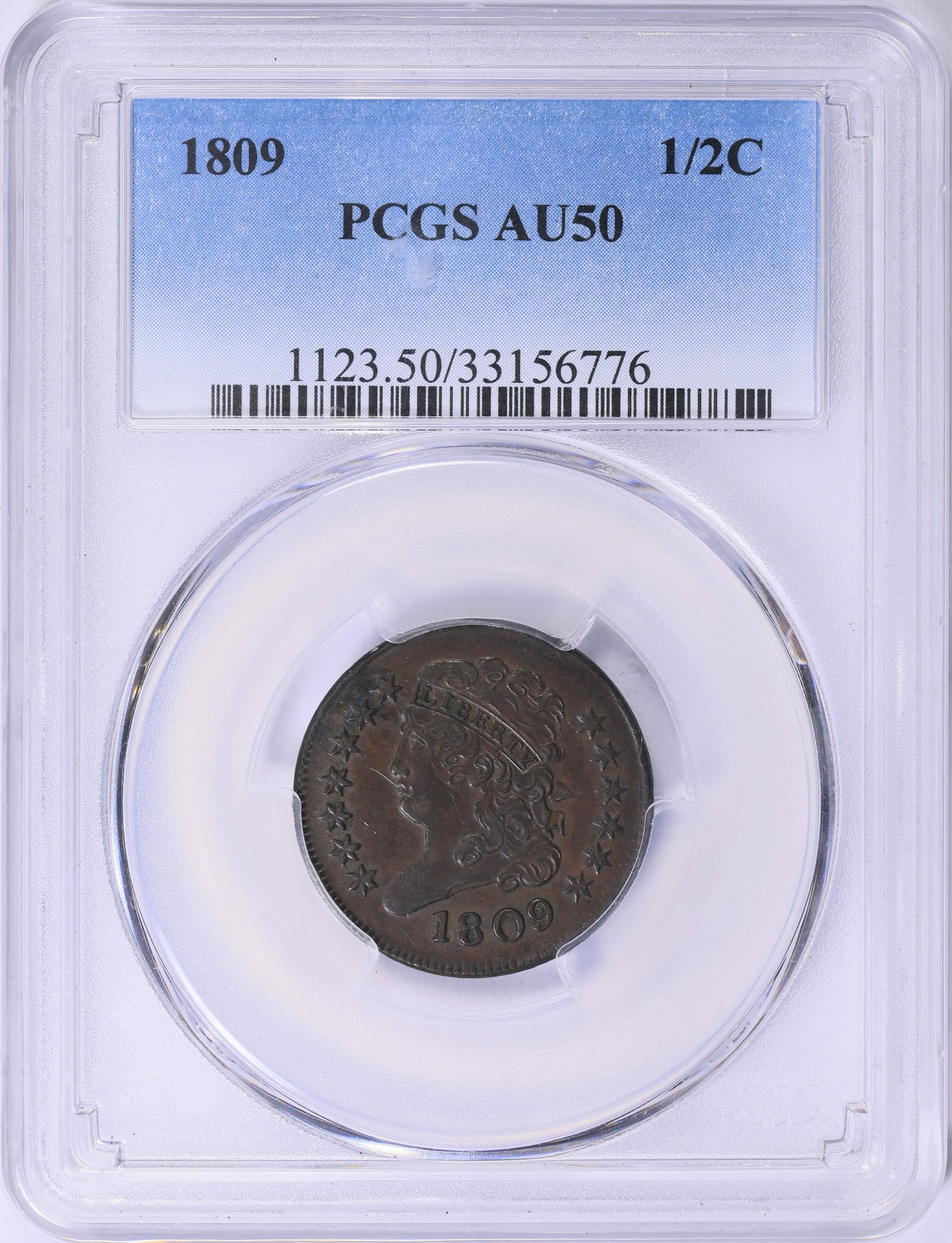 1809 Classic Half Cent PCGS AU-50 BN (Item 1849770) | GreatCollections Coin Auctions