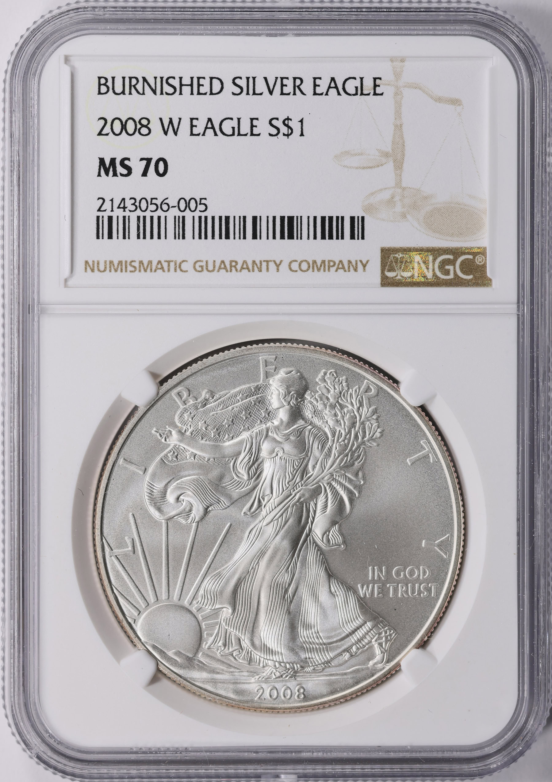 2008-W $1 Silver Eagle Burnished NGC MS-70 (Item 1849783) | GreatCollections Coin Auctions