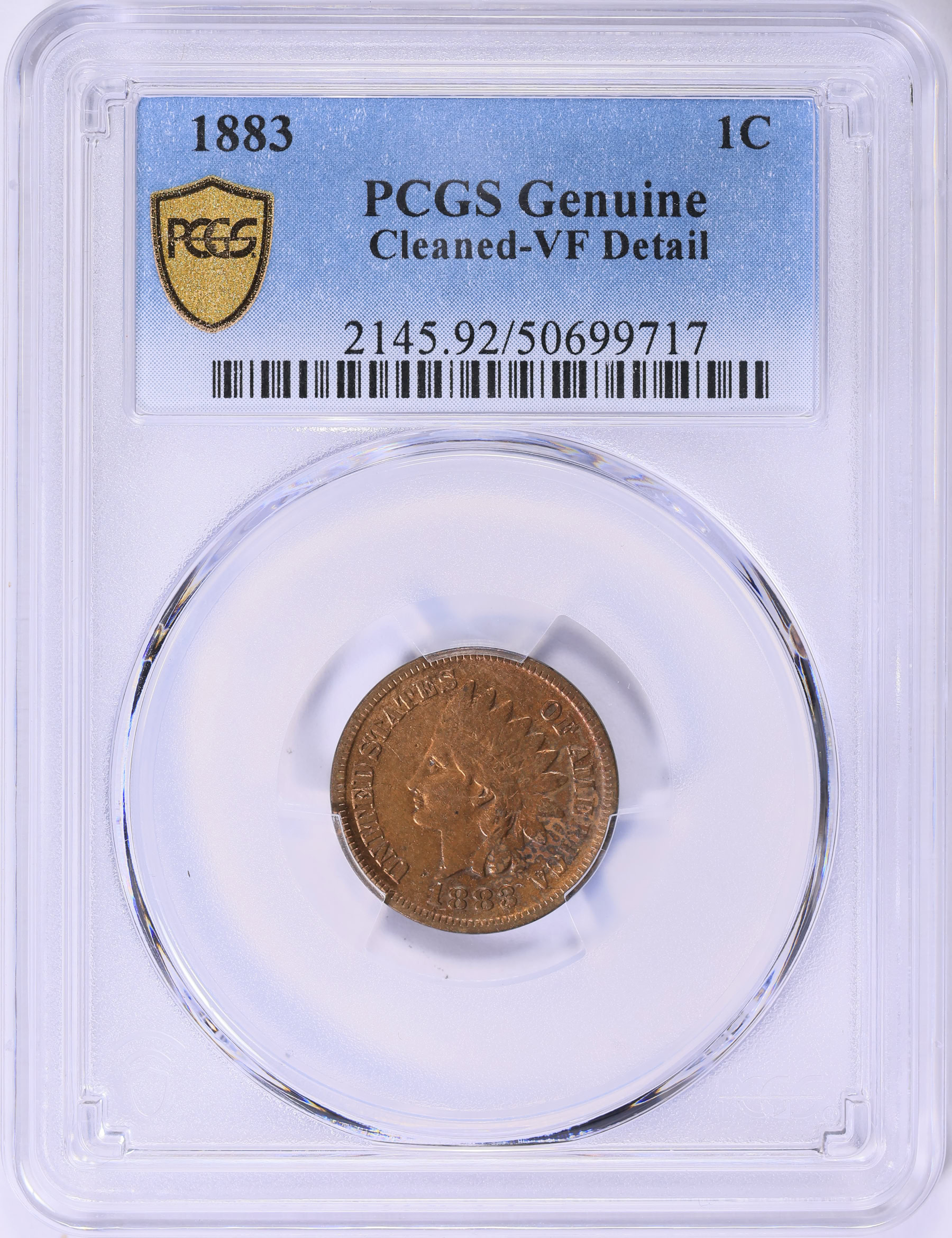1883 Indian Cent PCGS Genuine VF Details (Item 1849824) | GreatCollections Coin Auctions
