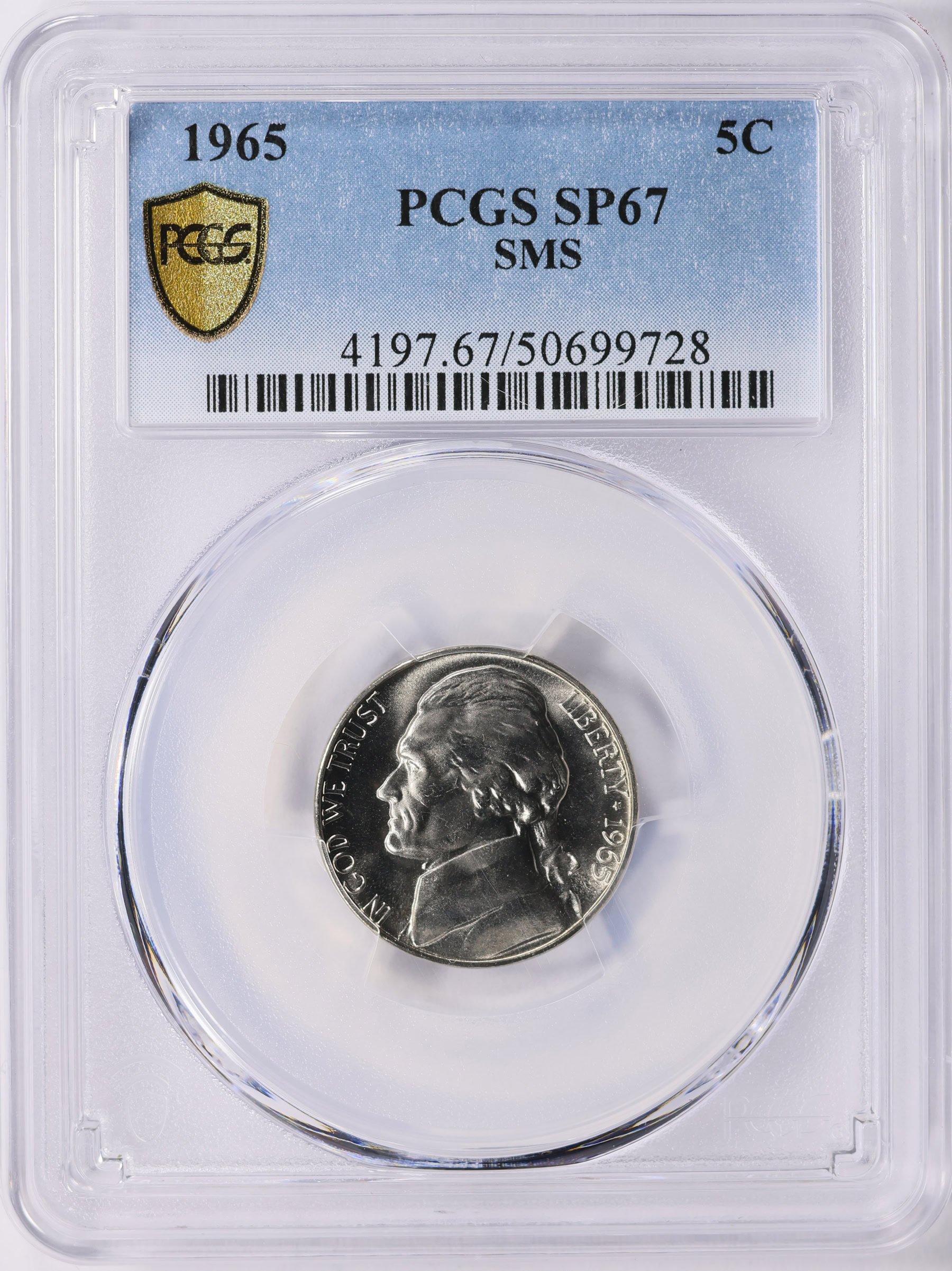 1965 Jefferson Nickel SMS PCGS SP-67 (Item 1849847) | GreatCollections ...