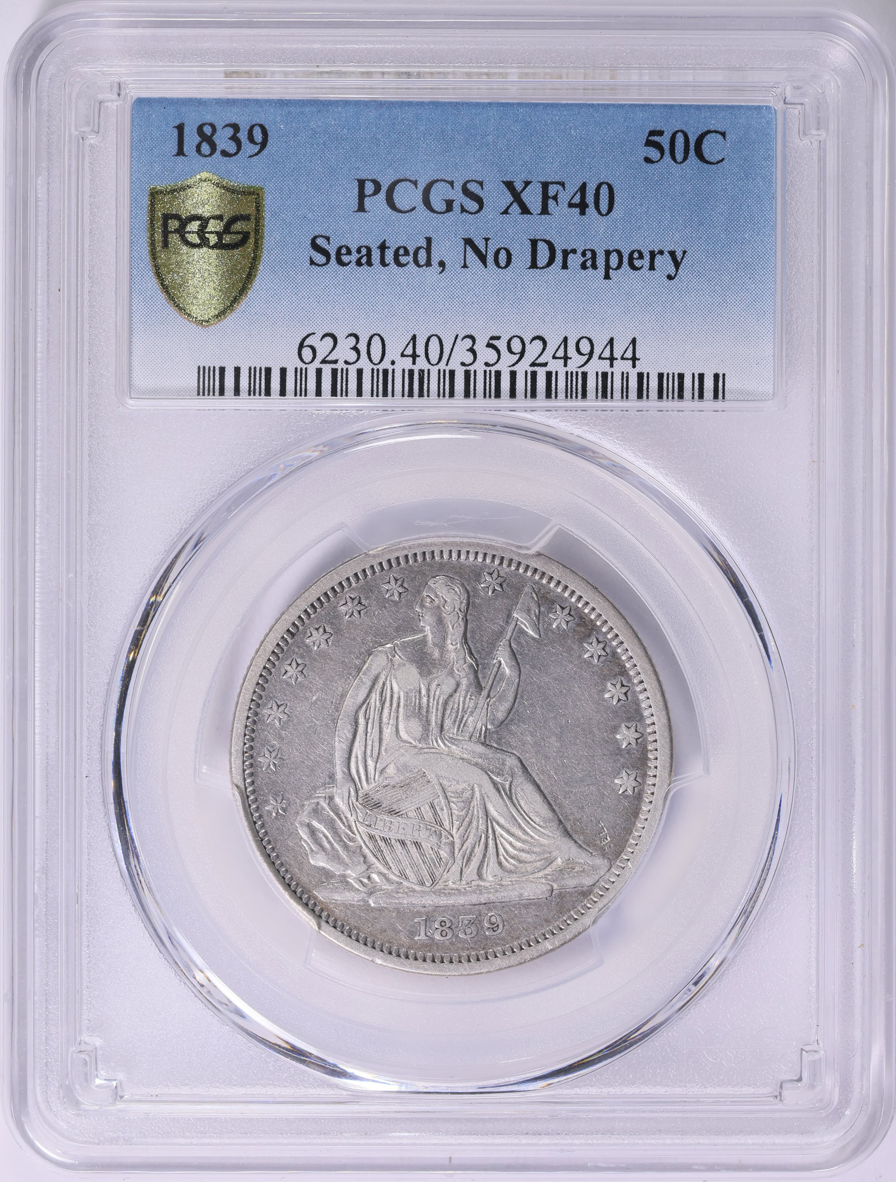 1839 Seated Liberty Half Dollar No Drapery PCGS XF-40 (Item 1849937) | GreatCollections Coin ...
