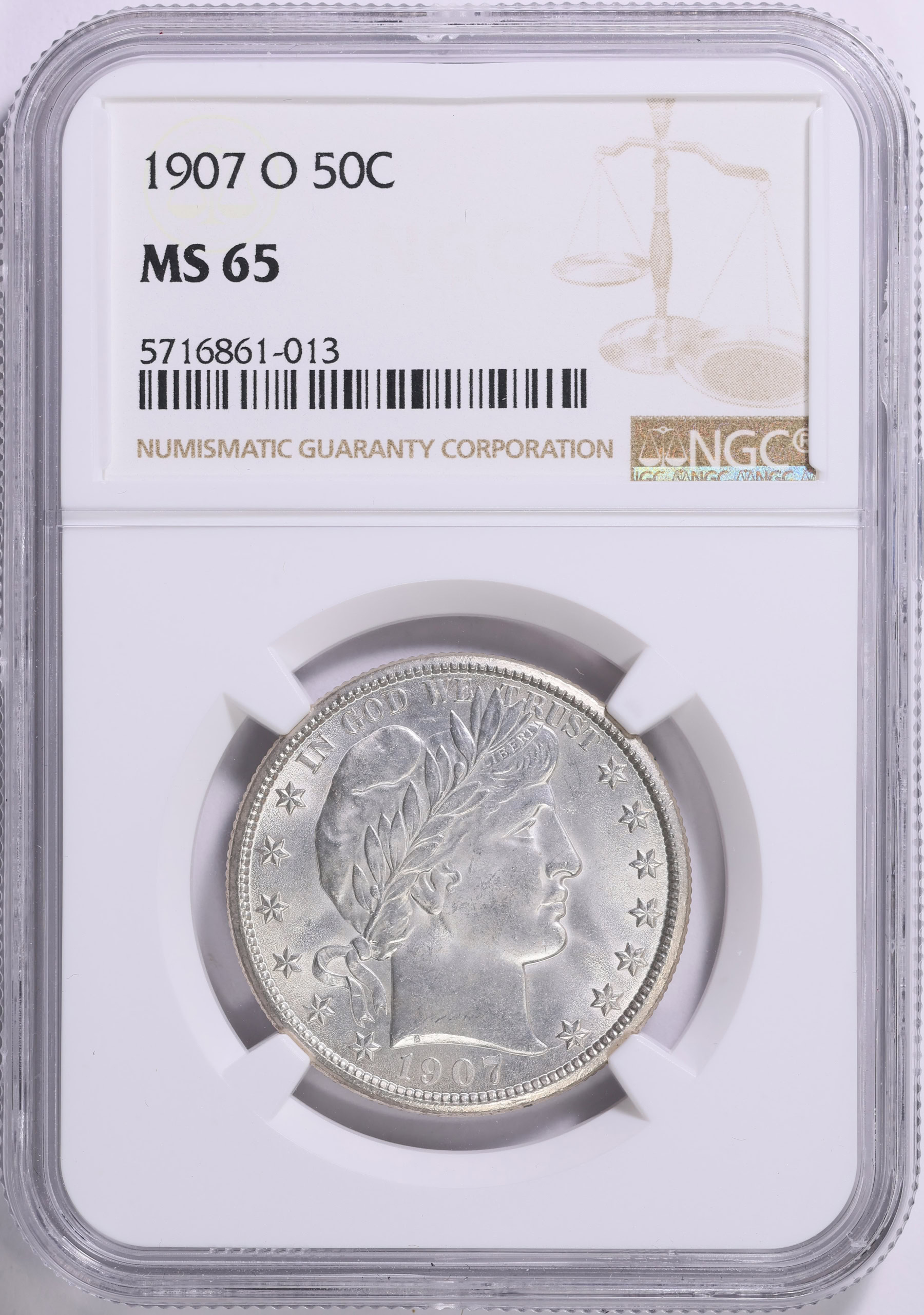1907-O Barber Half Dollar NGC MS-65 (Item 1849944) | GreatCollections Coin Auctions