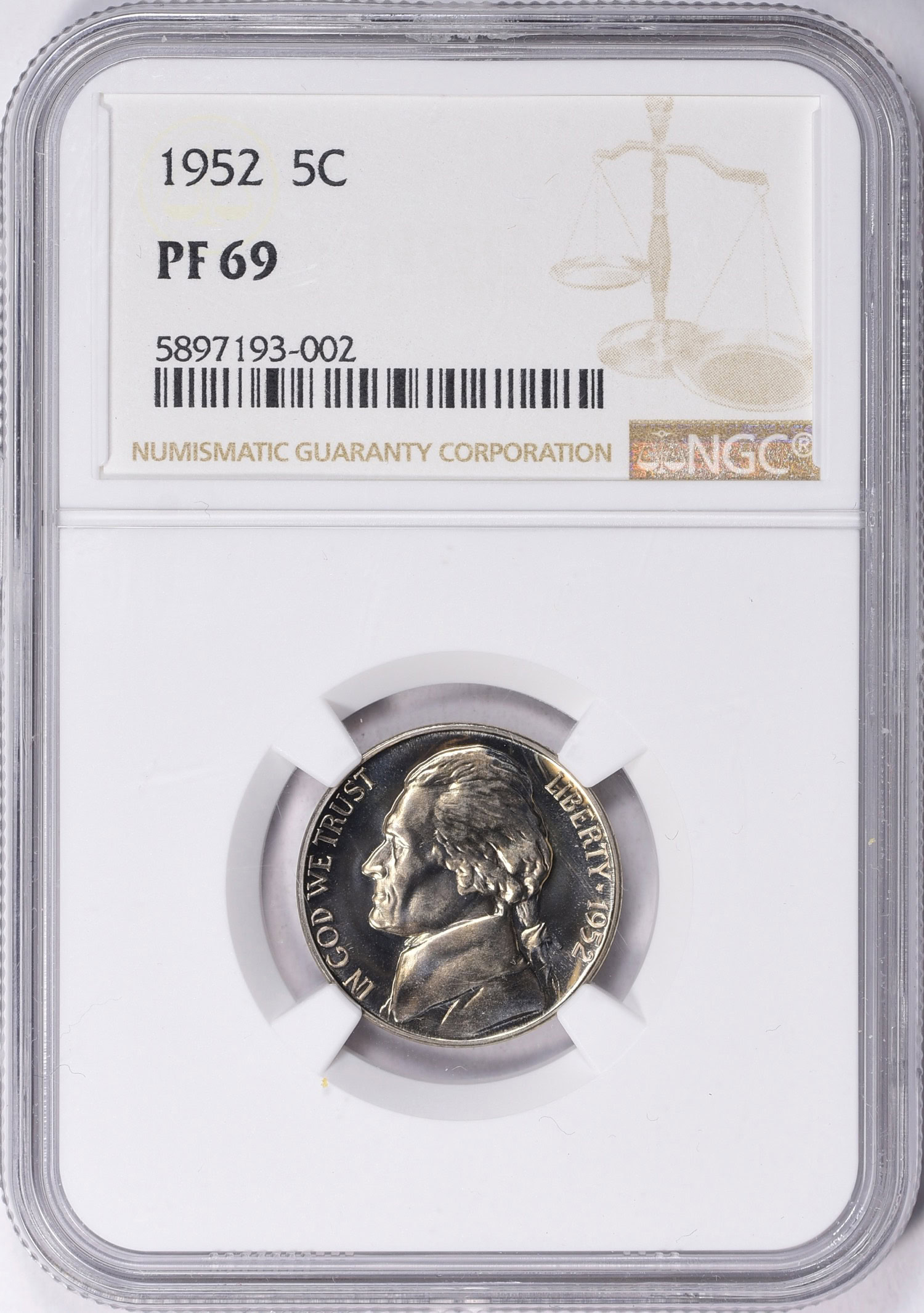 1952 Jefferson Nickel NGC Proof-69 (Item 1849962) | GreatCollections ...