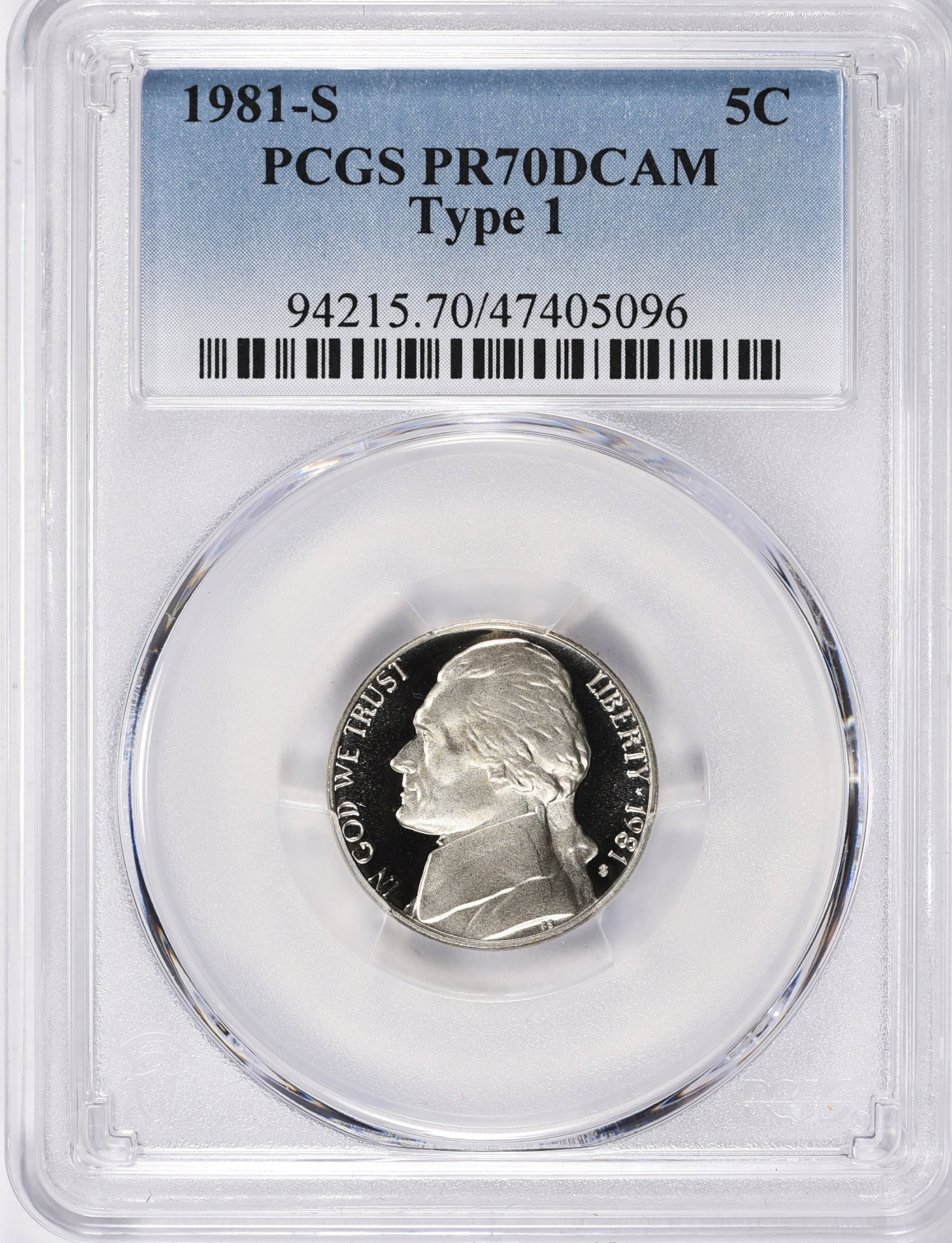 1981-S Jefferson Nickel Type 1 PCGS Proof-70 DCAM (Item 1849965) | GreatCollections Coin Auctions