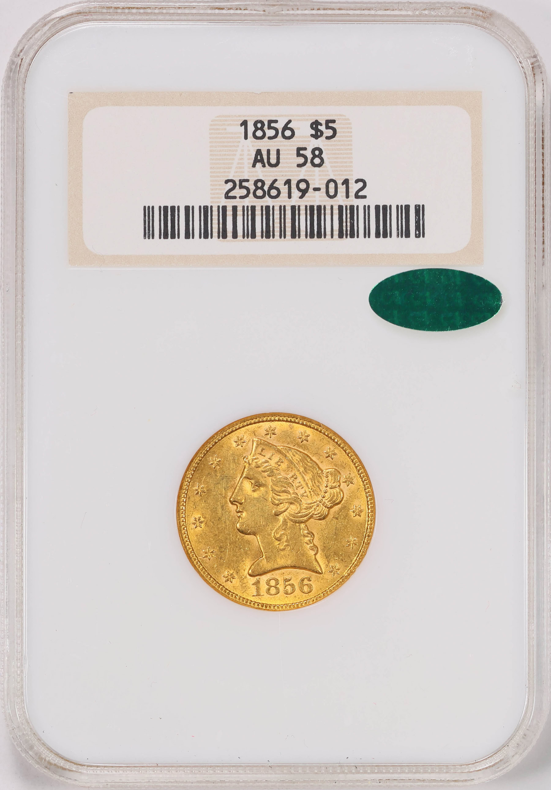 1856 Liberty Gold Half Eagle NGC AU-58 (CAC Green) OH (Item 1849970 ...