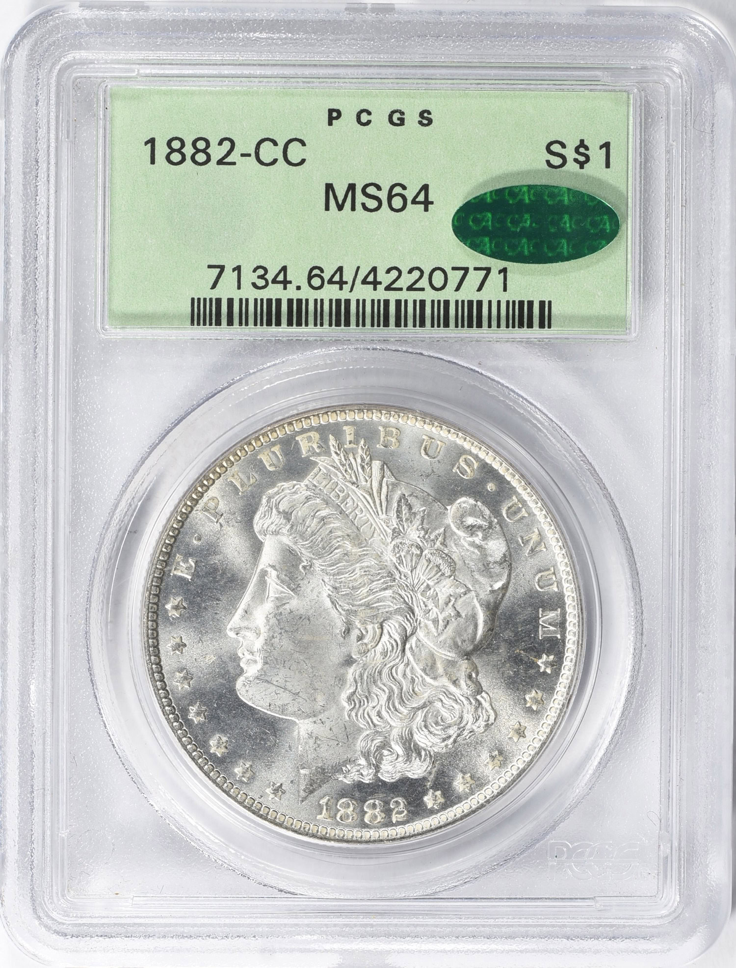 1882-CC Morgan Silver Dollar PCGS MS-64 (CAC Green) OGH (Item 1849989) | GreatCollections Coin ...