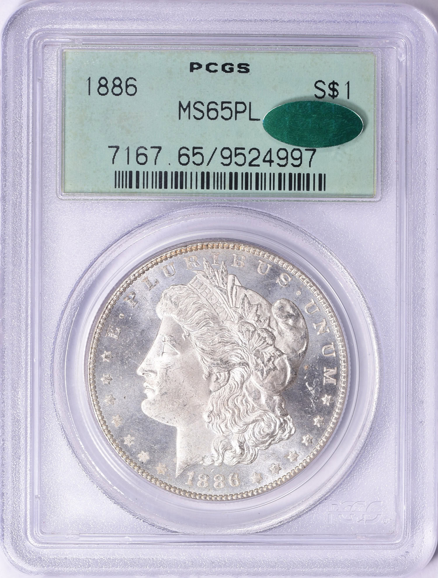 1886 Morgan Silver Dollar PCGS MS-65 PL (CAC Green) OGH (Item 1849995) | GreatCollections Coin ...