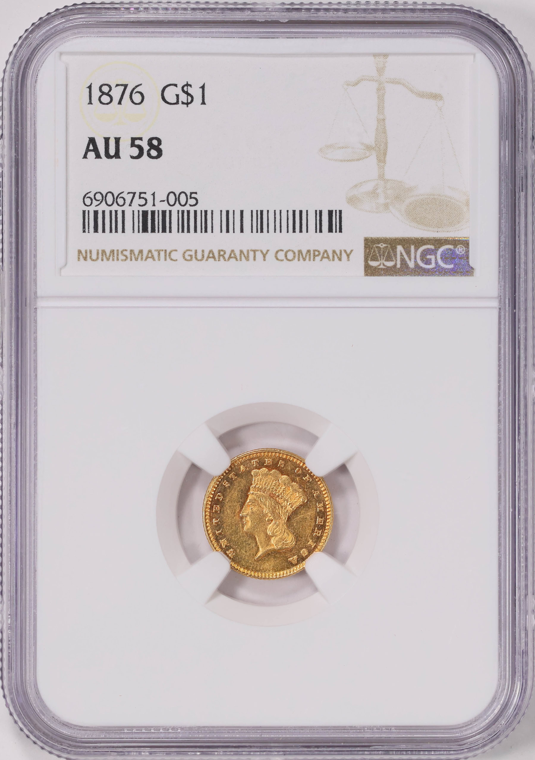 1876 Indian Princess Gold Dollar NGC AU-58 (Item 1849998) | GreatCollections Coin Auctions