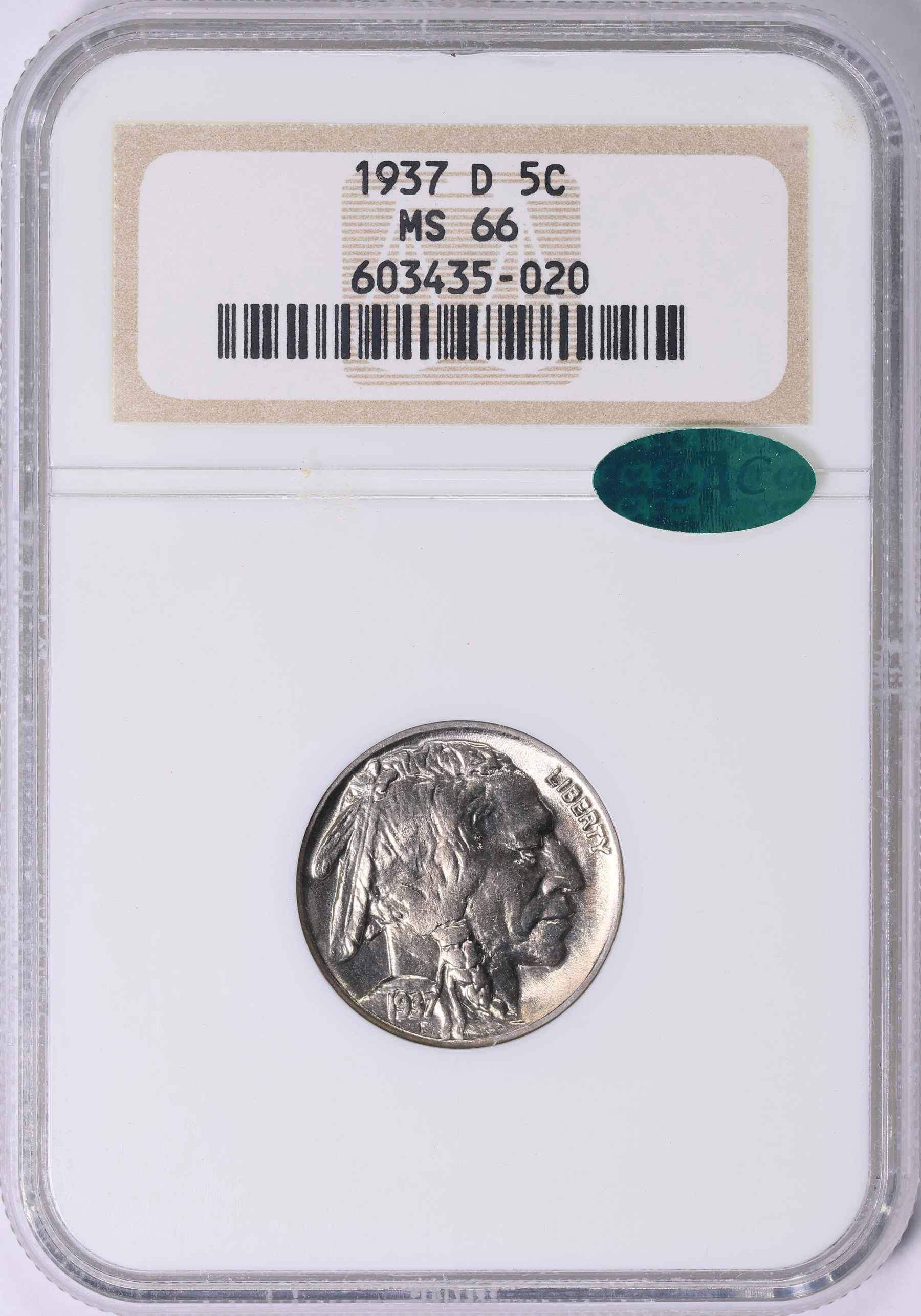 1937-D Buffalo Nickel NGC MS-66 (CAC Green) (Item 1850035) | GreatCollections Coin Auctions