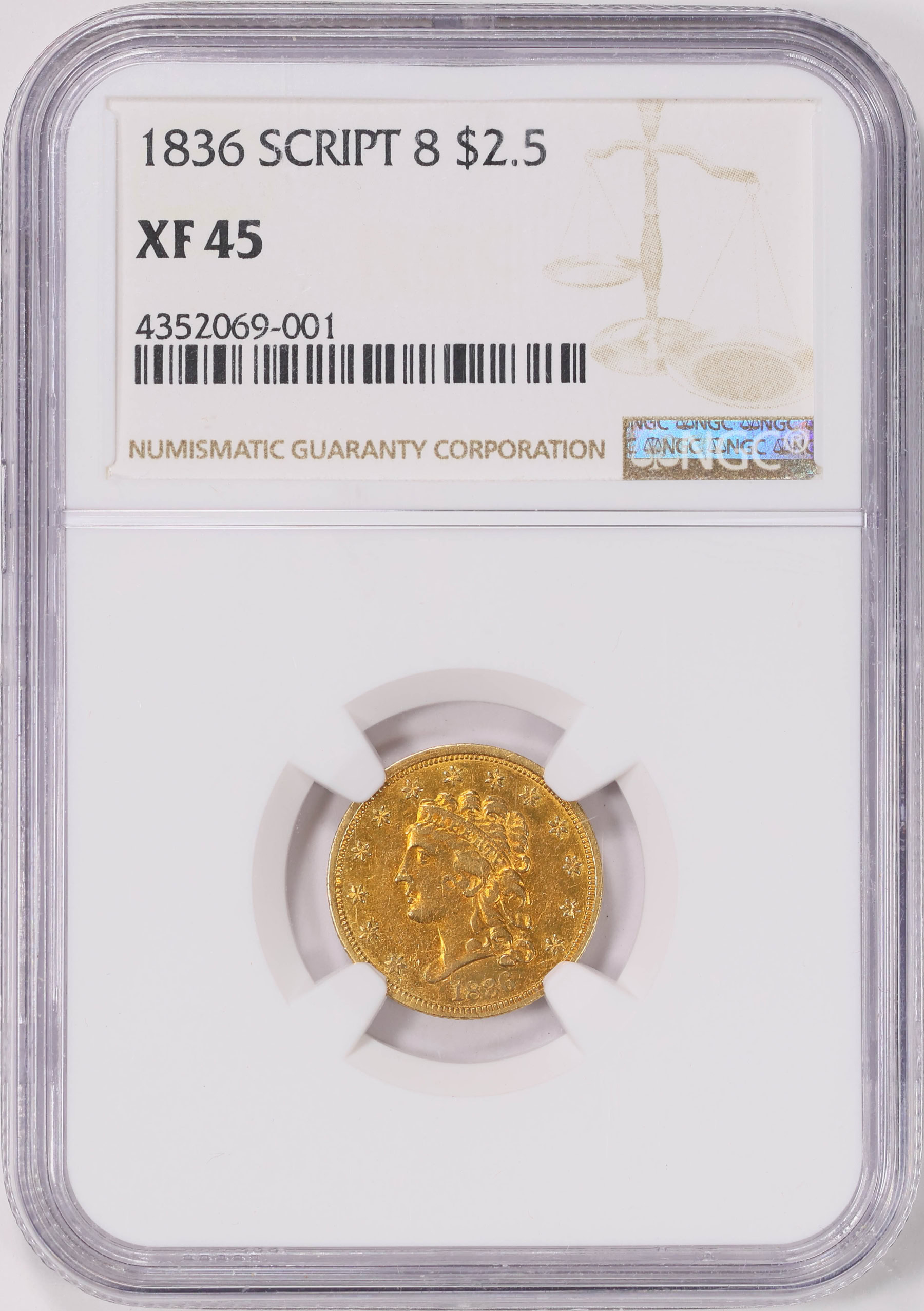 1836 Classic Gold Quarter Eagle Script 8 NGC XF-45 (Item 1850079 ...
