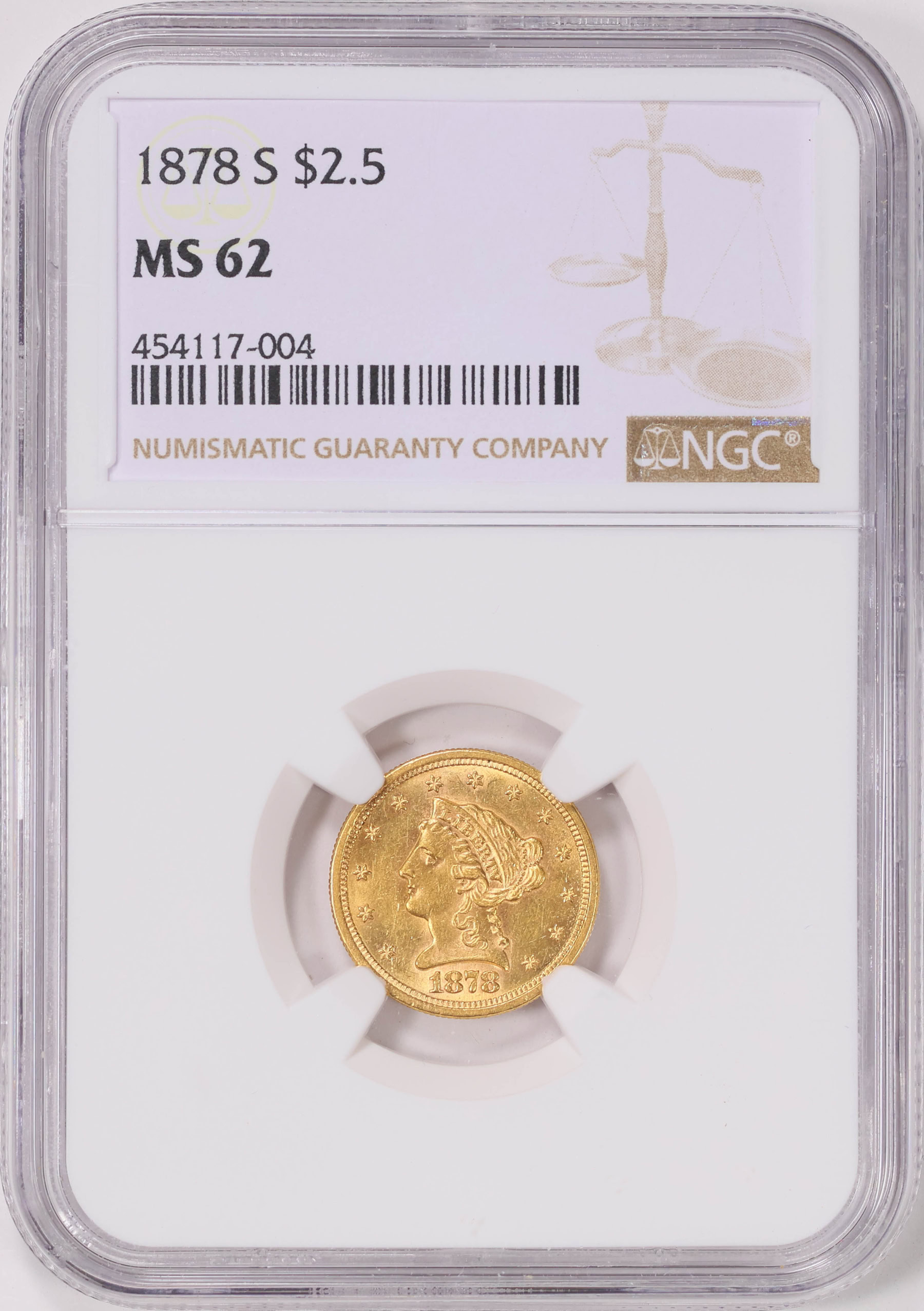 1878-S Liberty Gold Quarter Eagle NGC MS-62 (Item 1850080) | GreatCollections Coin Auctions