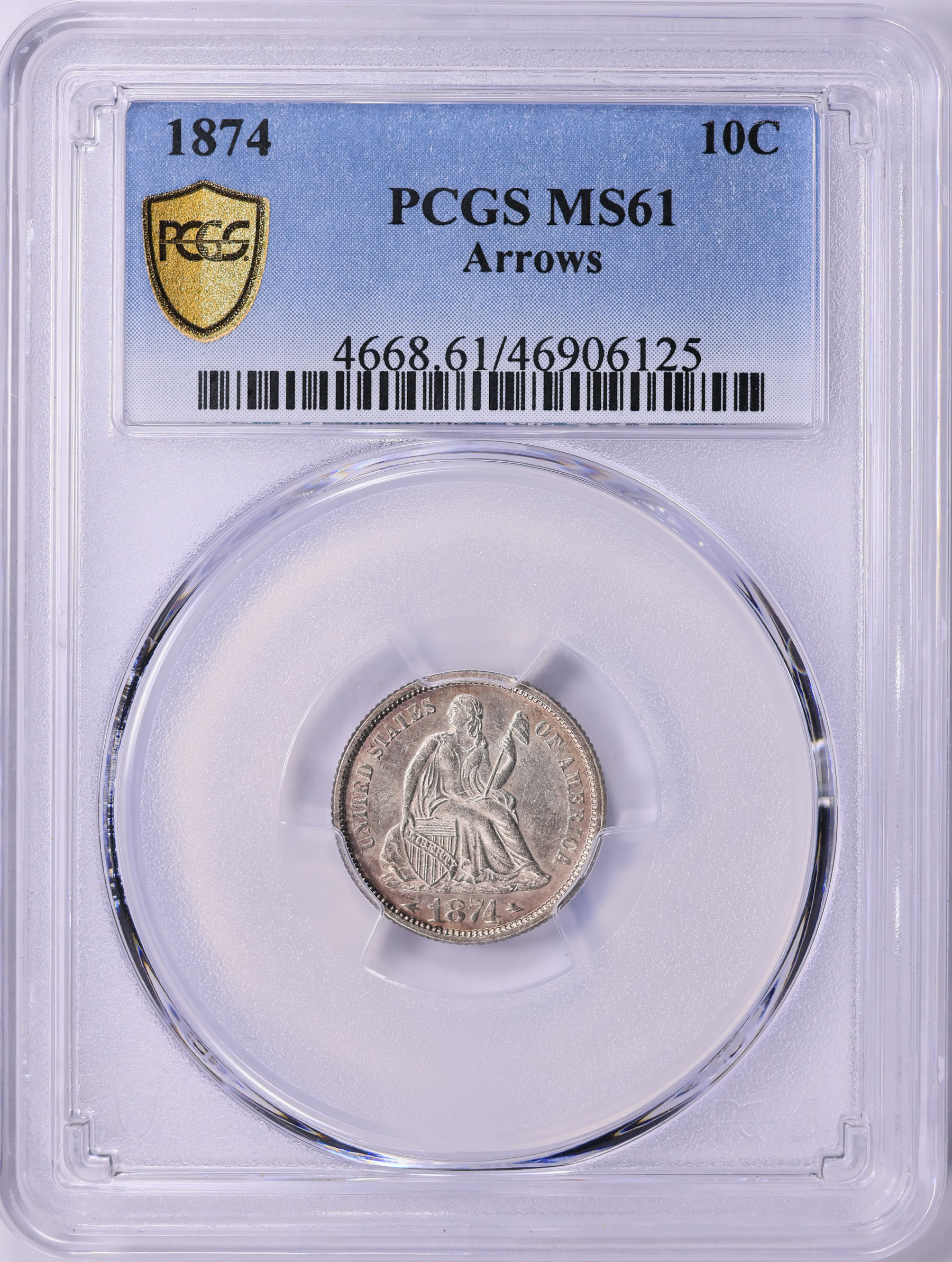 1874 Seated Liberty Dime Arrows PCGS MS-61 (Item 1850119) | GreatCollections Coin Auctions