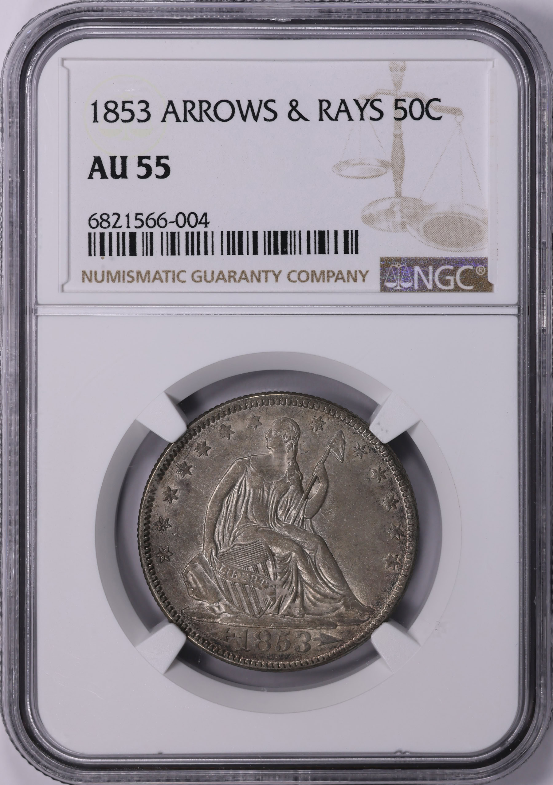 1853 Seated Liberty Half Dollar Arrows and Rays NGC AU-55 (Item 1850144) | GreatCollections Coin ...