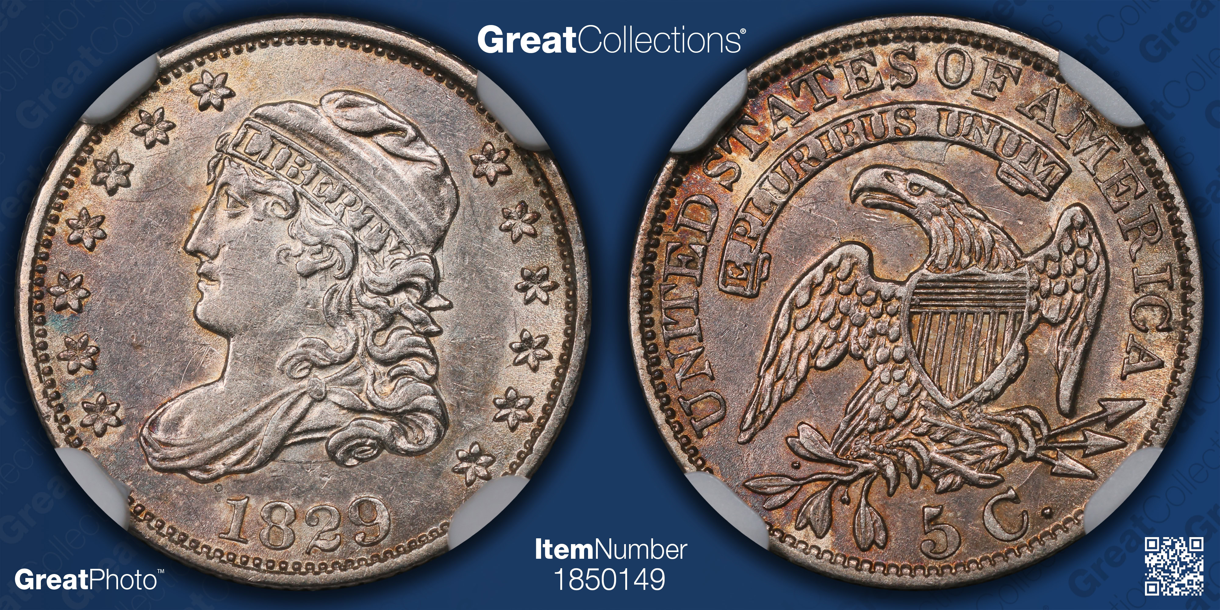 1829 Capped Bust Half Dime NGC AU-58 (Item 1850149) | GreatCollections ...