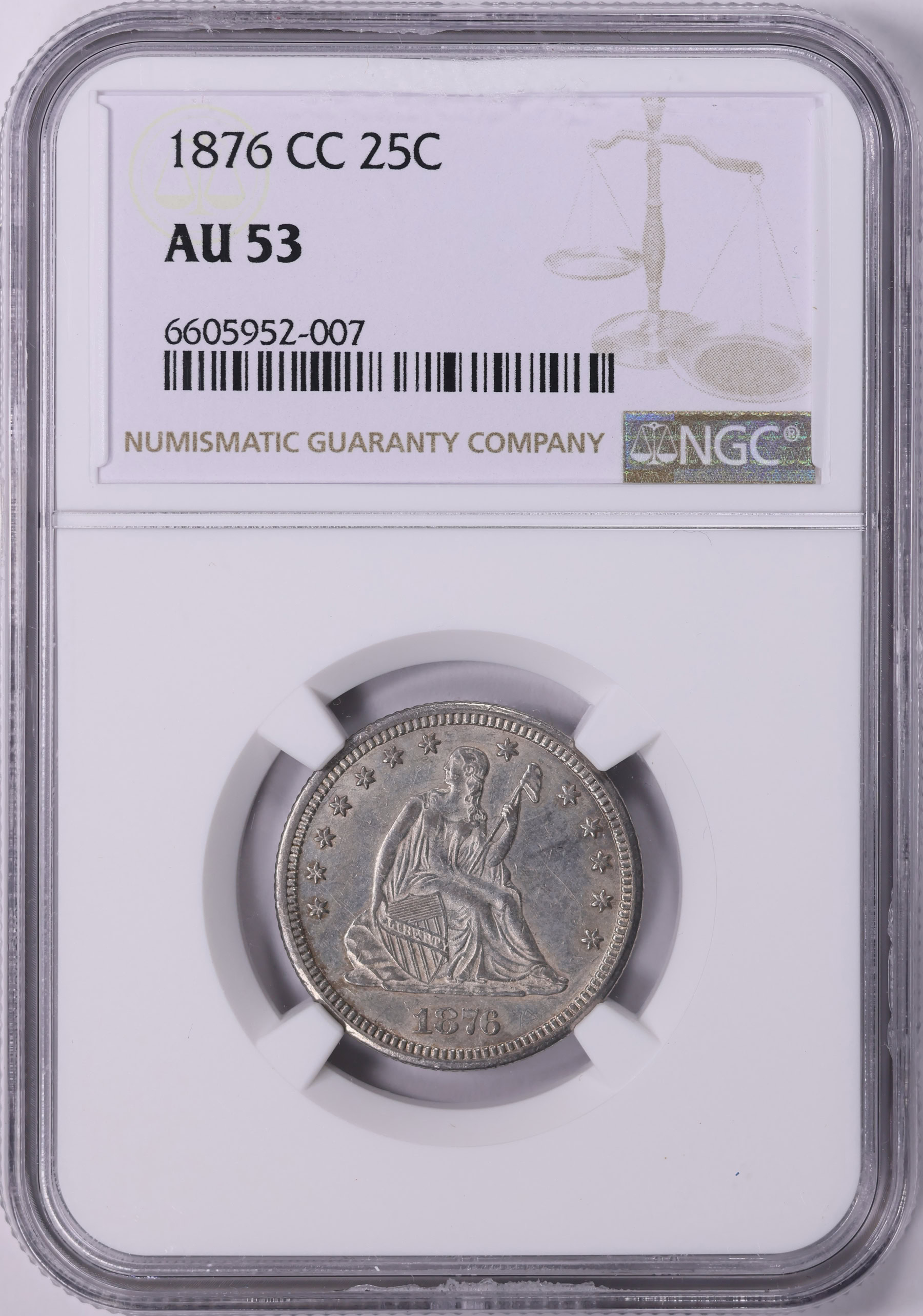 1876-CC Seated Liberty Quarter NGC AU-53 (Item 1850162) | GreatCollections Coin Auctions