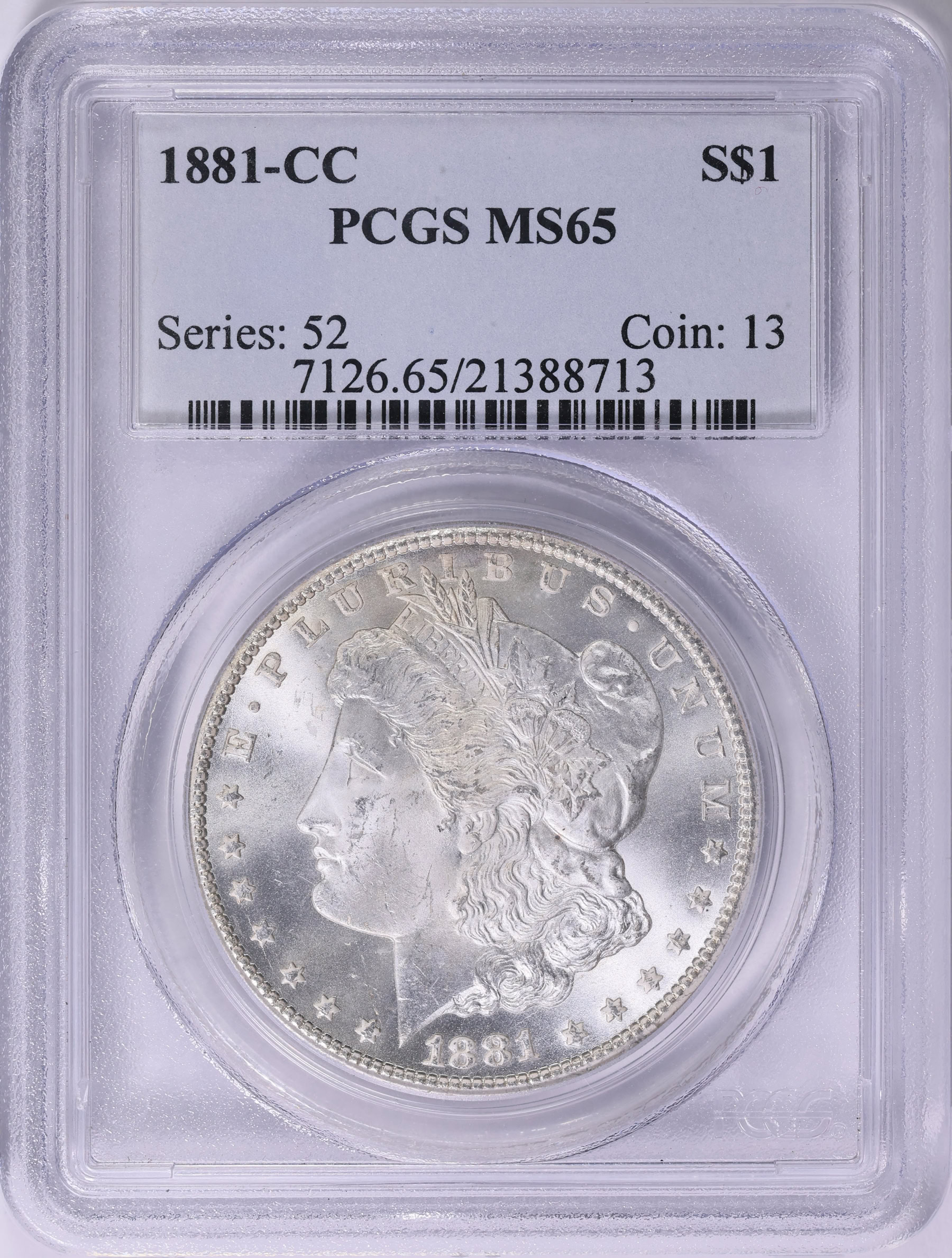1881-CC Morgan Silver Dollar PCGS MS-65 (Item 1850175) | GreatCollections Coin Auctions