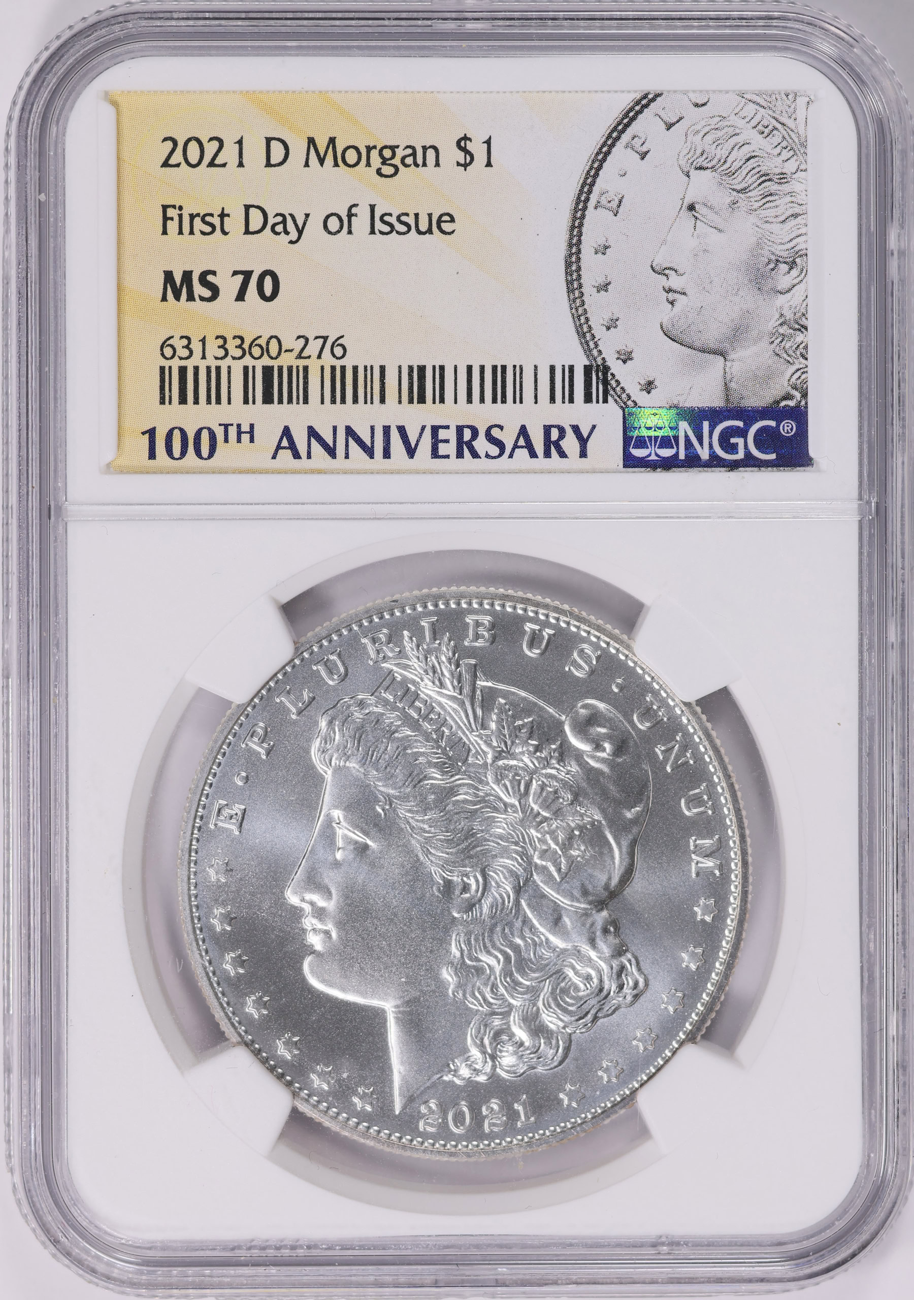 2021-D Morgan Silver Dollar D Privy 100th Anniversary First Day of Issue NGC MS-70 (Item 1850204 ...