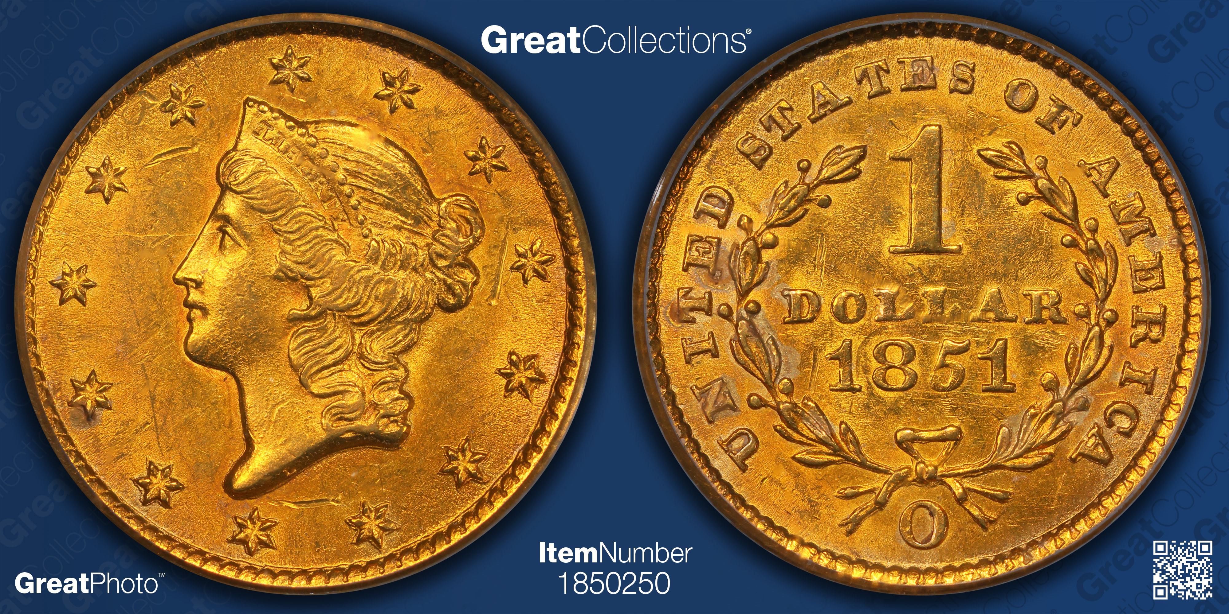 1851-O Liberty Gold Dollar PCGS MS-61 OGH (Item 1850250 ...