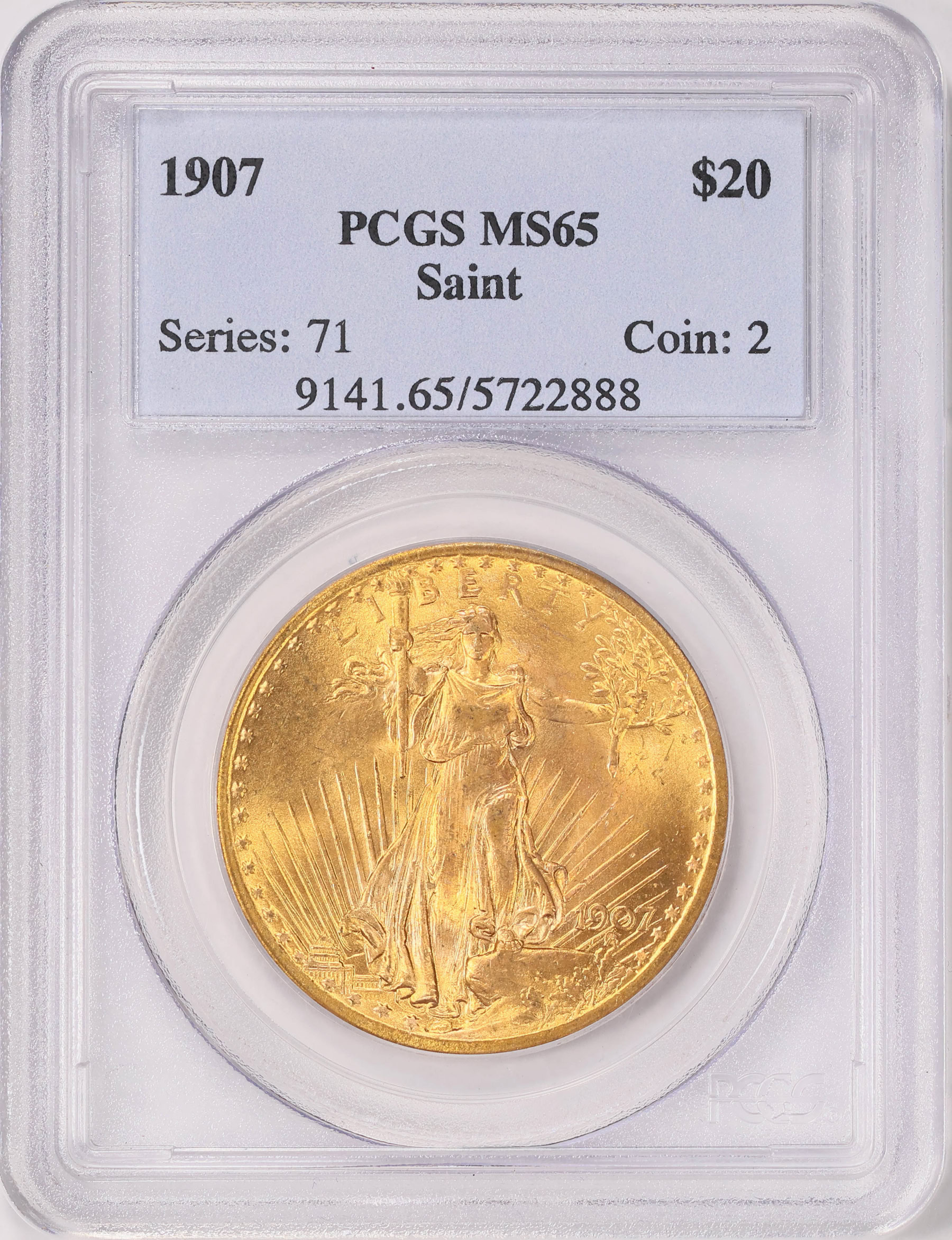 1907 Saint-Gaudens Gold Double Eagle Arabic Numerals PCGS MS-65 (Item ...