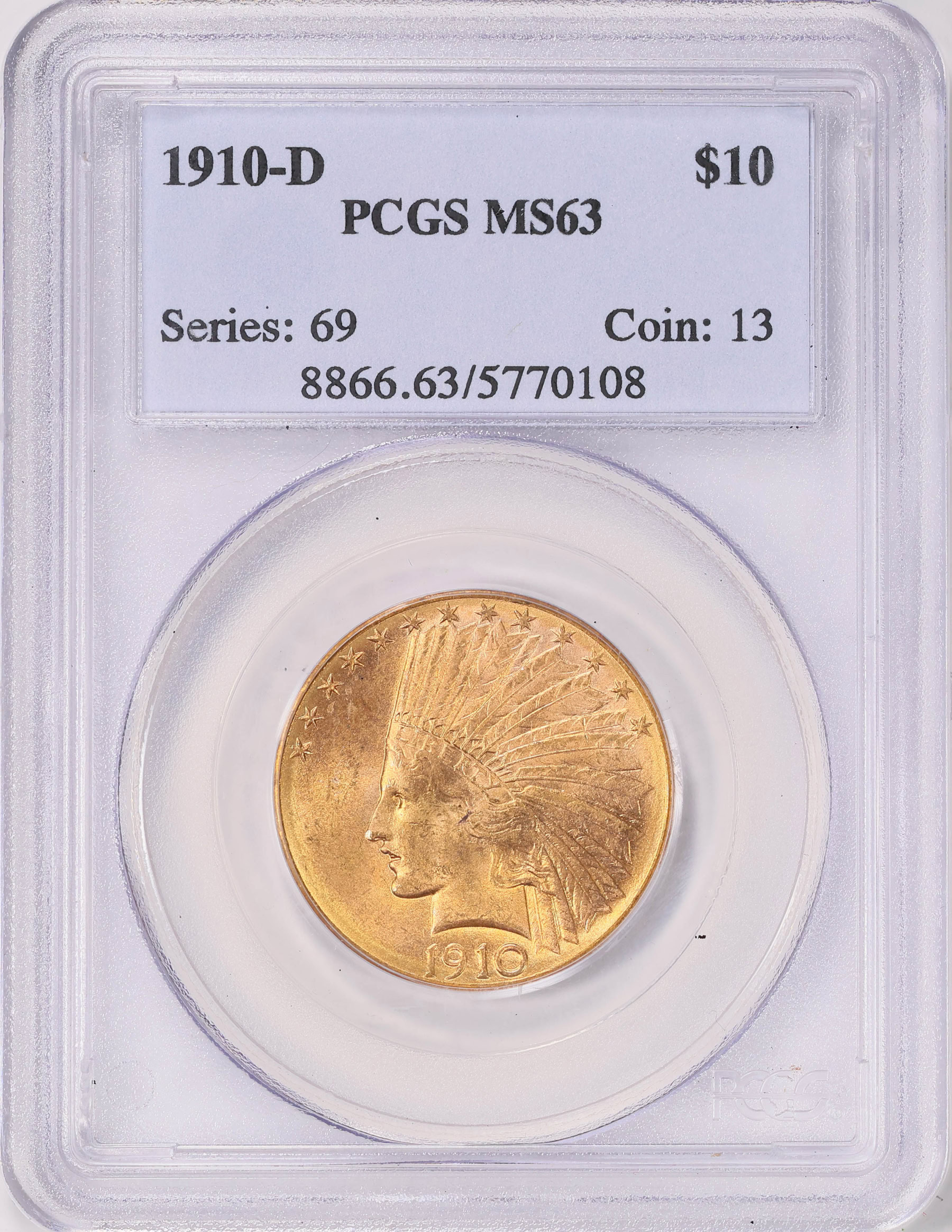 1910-D Indian Gold Eagle PCGS MS-63 (Item 1850263) | GreatCollections ...