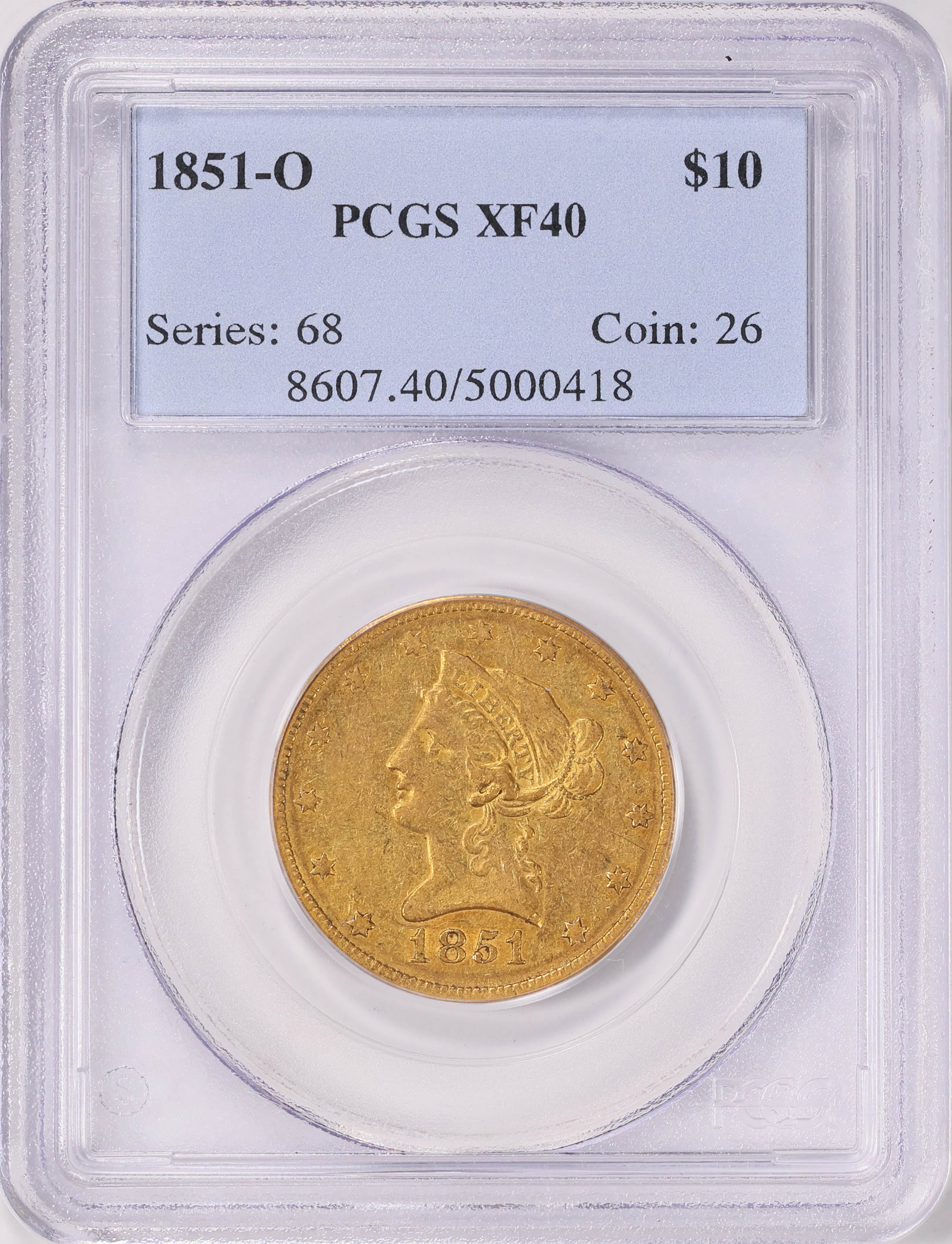 1851-O Liberty Gold Eagle PCGS XF-40 (Item 1850267) | GreatCollections Coin Auctions