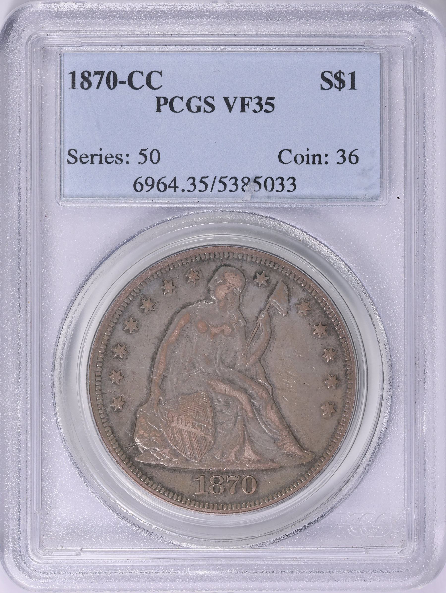 1870-CC Seated Liberty Silver Dollar PCGS VF-35 (Item 1850436) | GreatCollections Coin Auctions