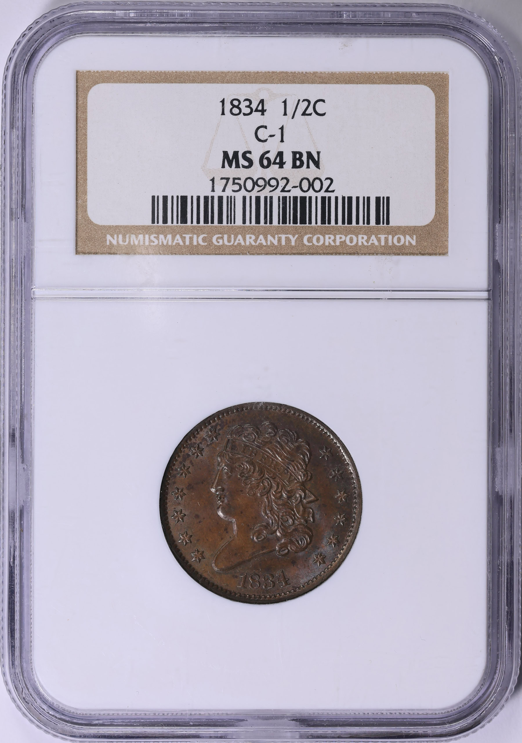 1834 Classic Half Cent NGC MS-64 BN (Item 1850444) | GreatCollections Coin Auctions