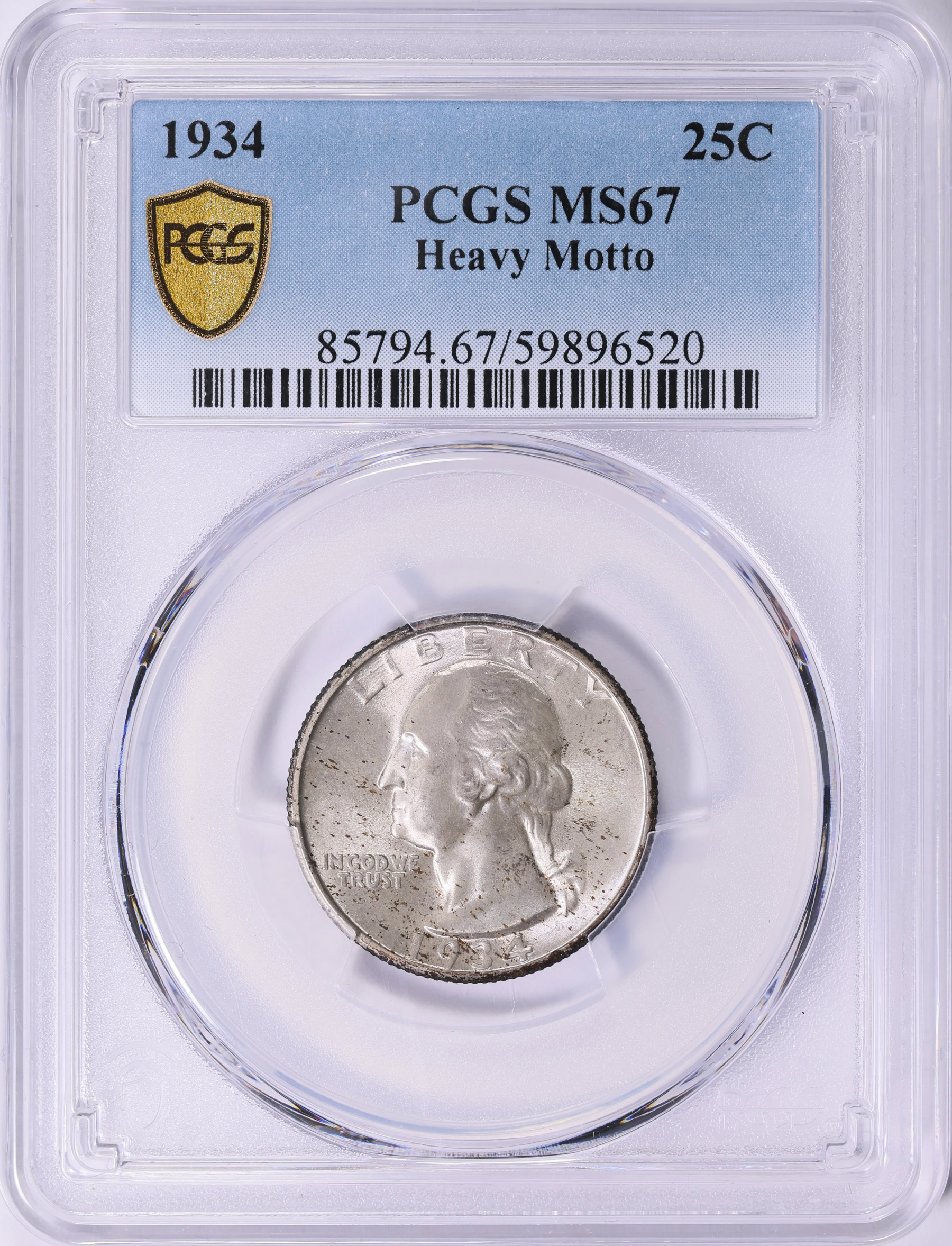 1934 Washington Quarter Heavy Motto PCGS MS-67 (Toned) (Item 1850456 ...