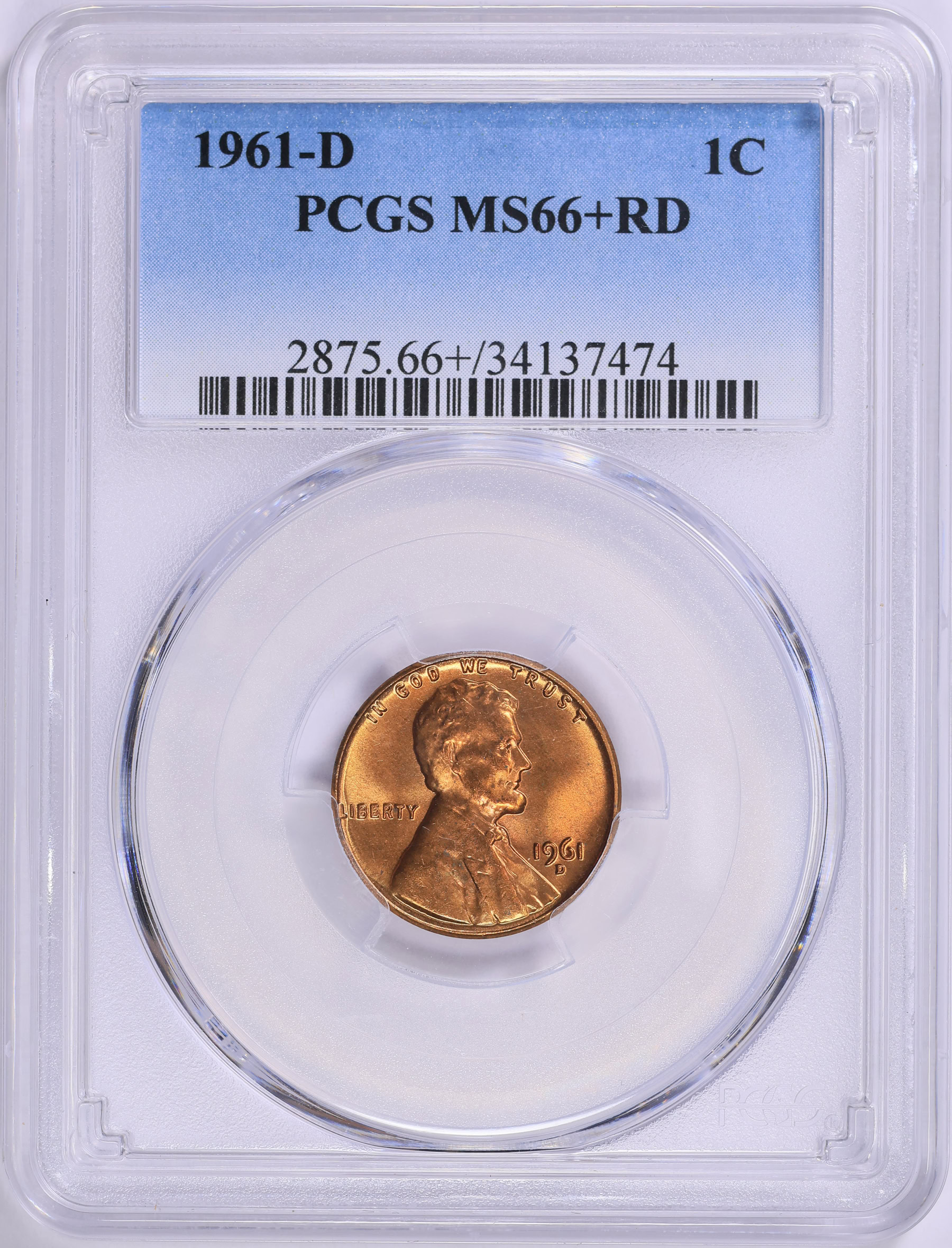 1961-D Lincoln Cent PCGS MS-66+ RD (Item 1850467) | GreatCollections Coin Auctions
