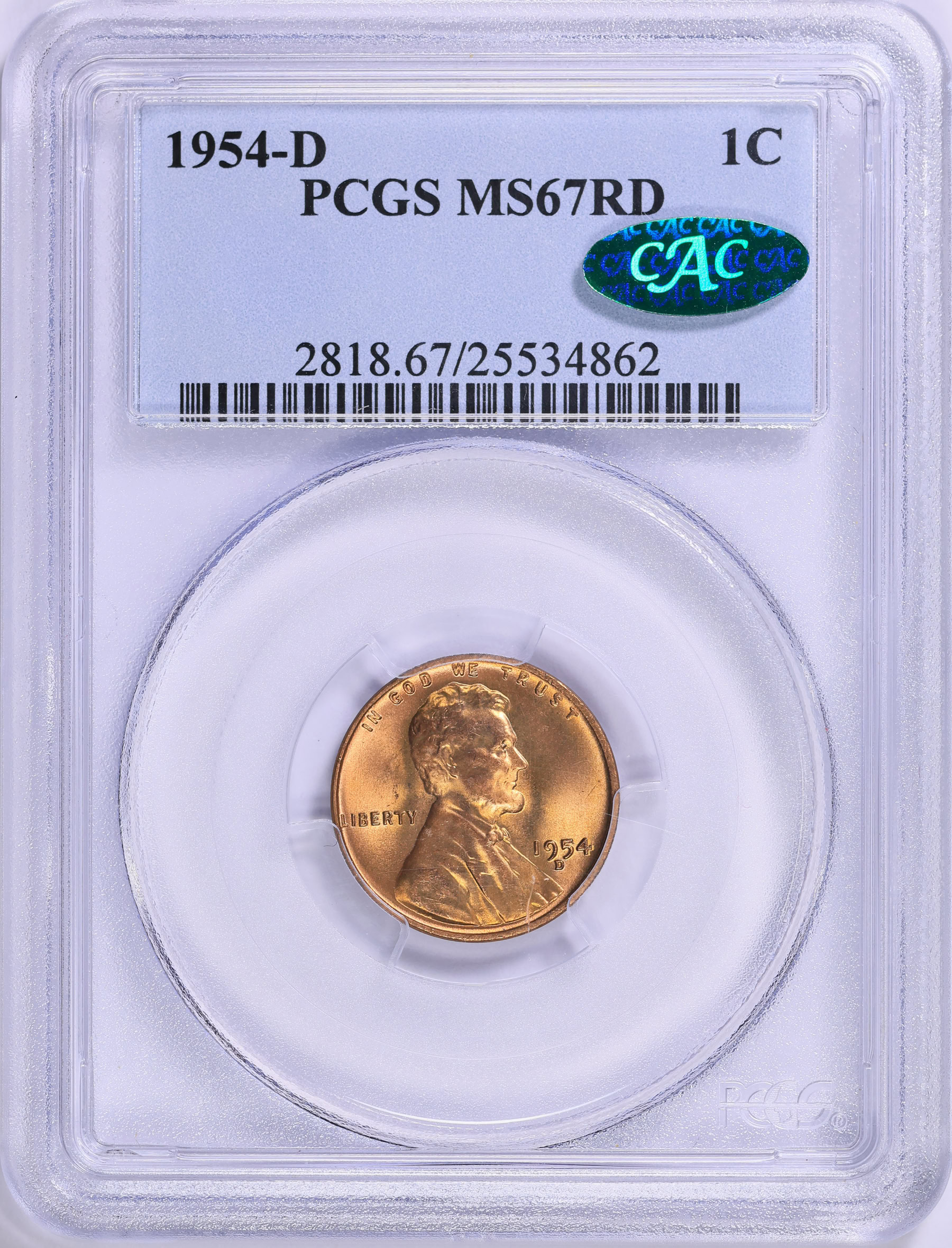 1954-D Lincoln Cent PCGS MS-67 RD (CAC Green) (Item 1850471) | GreatCollections Coin Auctions