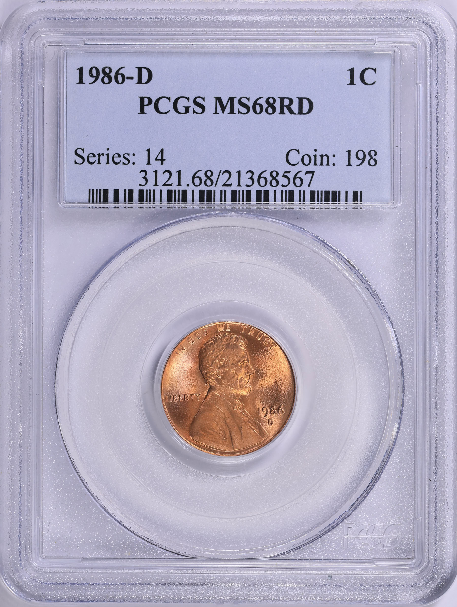 1986-D Lincoln Cent PCGS MS-68 RD (Item 1850474) | GreatCollections ...