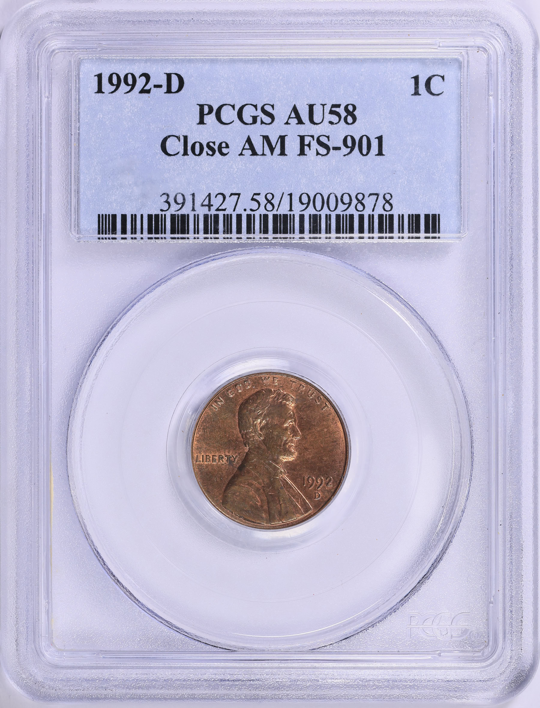 1992-D Lincoln Cent Close AM FS-901 PCGS AU-58 BN (Item 1850475 ...