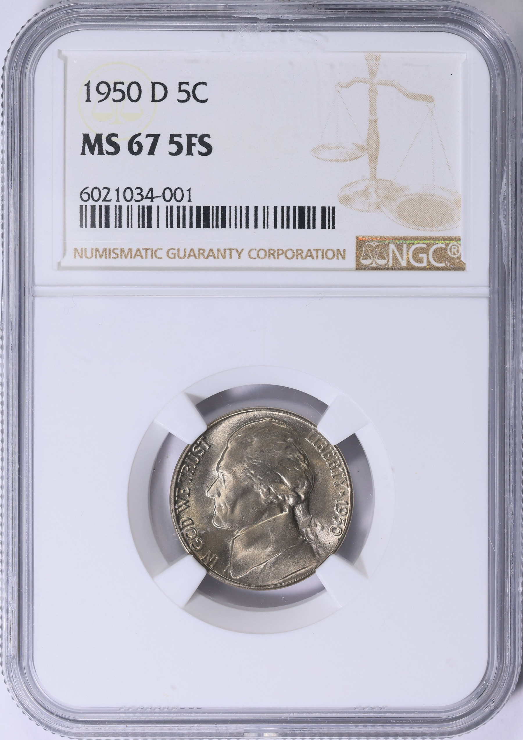 1950-D Jefferson Nickel NGC MS-67 5FS (Item 1850508) | GreatCollections Coin Auctions