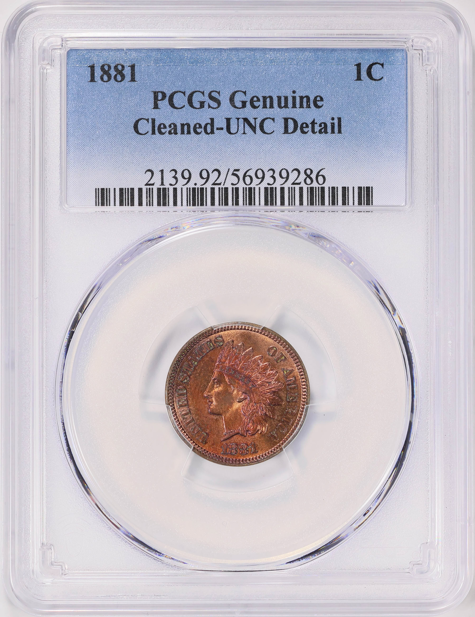 1881 Indian Cent PCGS Genuine Unc Details (Item 1850548) | GreatCollections Coin Auctions