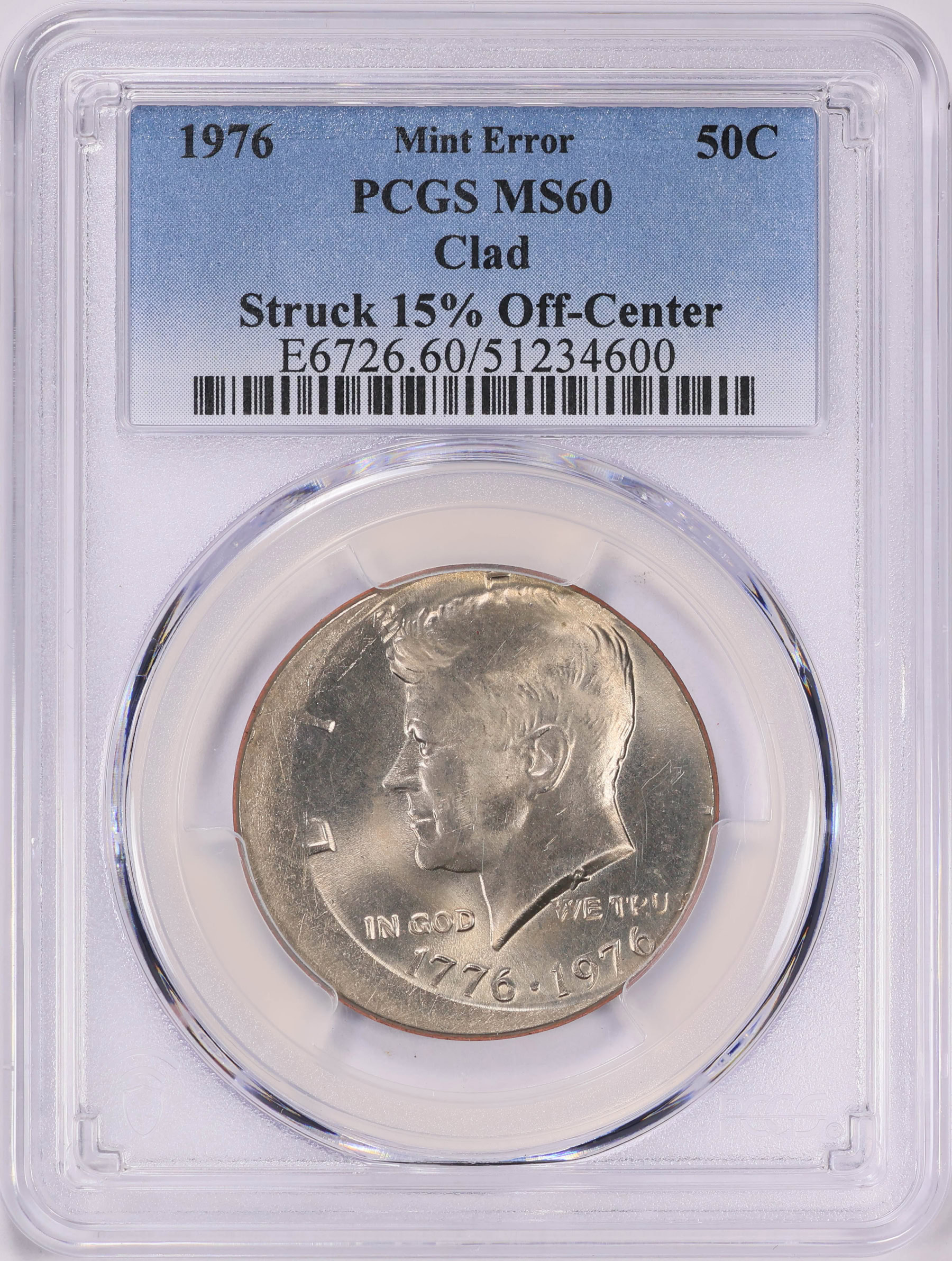 Mint Error 1976 Kennedy Half Dollar Clad Struck 15% Off-Center PCGS MS ...