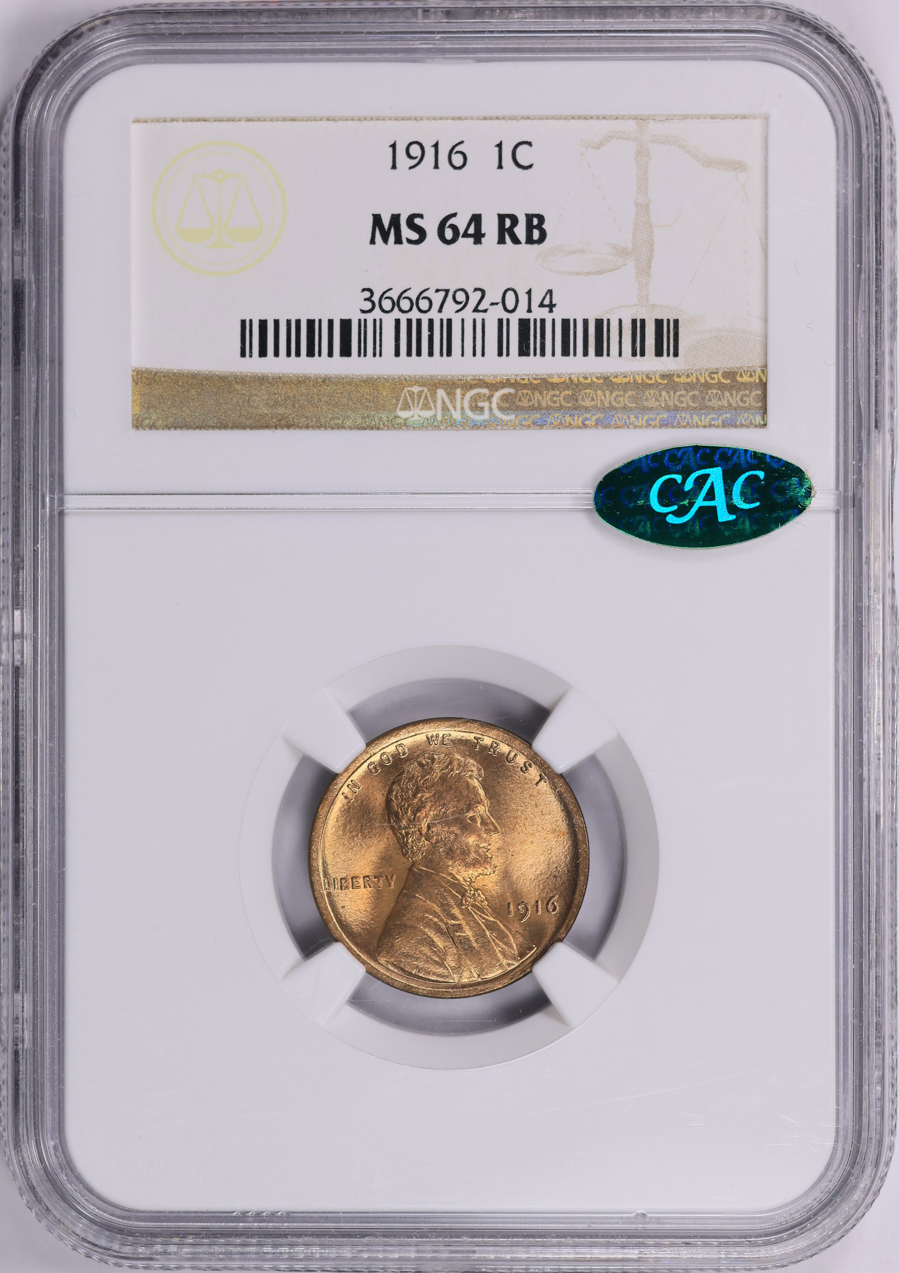 1916 Lincoln Cent NGC MS-64 RB (CAC Green) (Item 1850579) | GreatCollections Coin Auctions