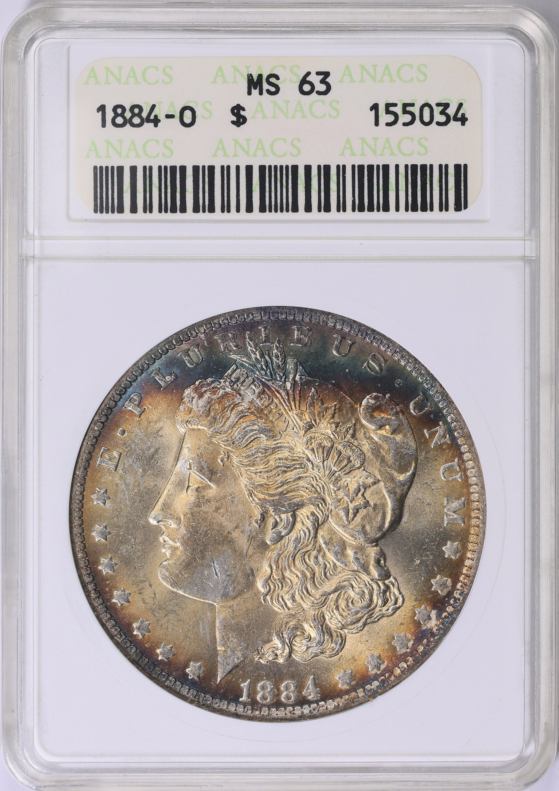 1884-O Morgan Silver Dollar ANACS MS-63 OH (Toned) (Item 1850593) | GreatCollections Coin Auctions