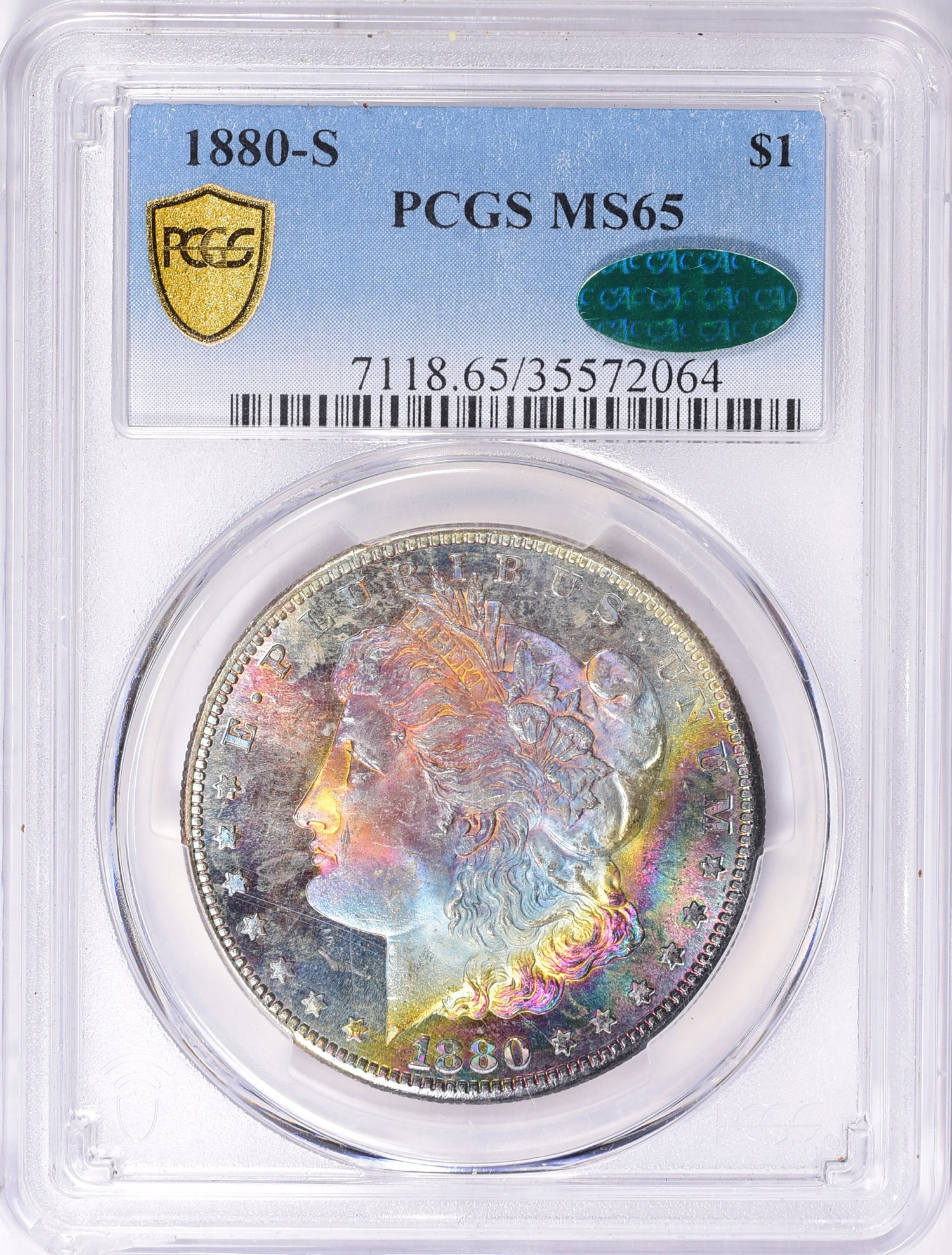 1880-S Morgan Silver Dollar PCGS MS-65 (CAC Green) (Toned) (Item 1850594) | GreatCollections ...