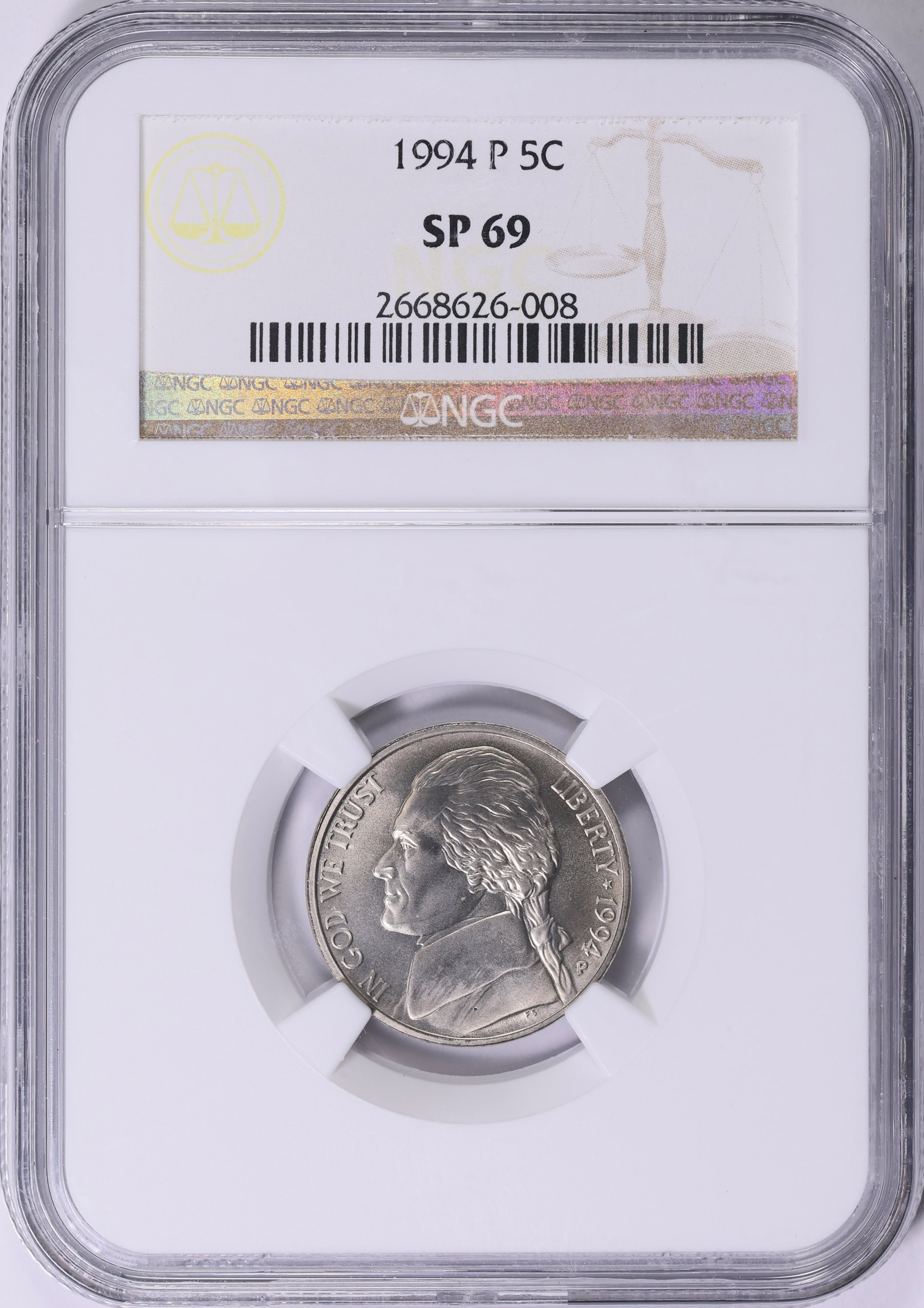 1994-P Jefferson Nickel SMS NGC SP-69 (Item 1850605) | GreatCollections ...