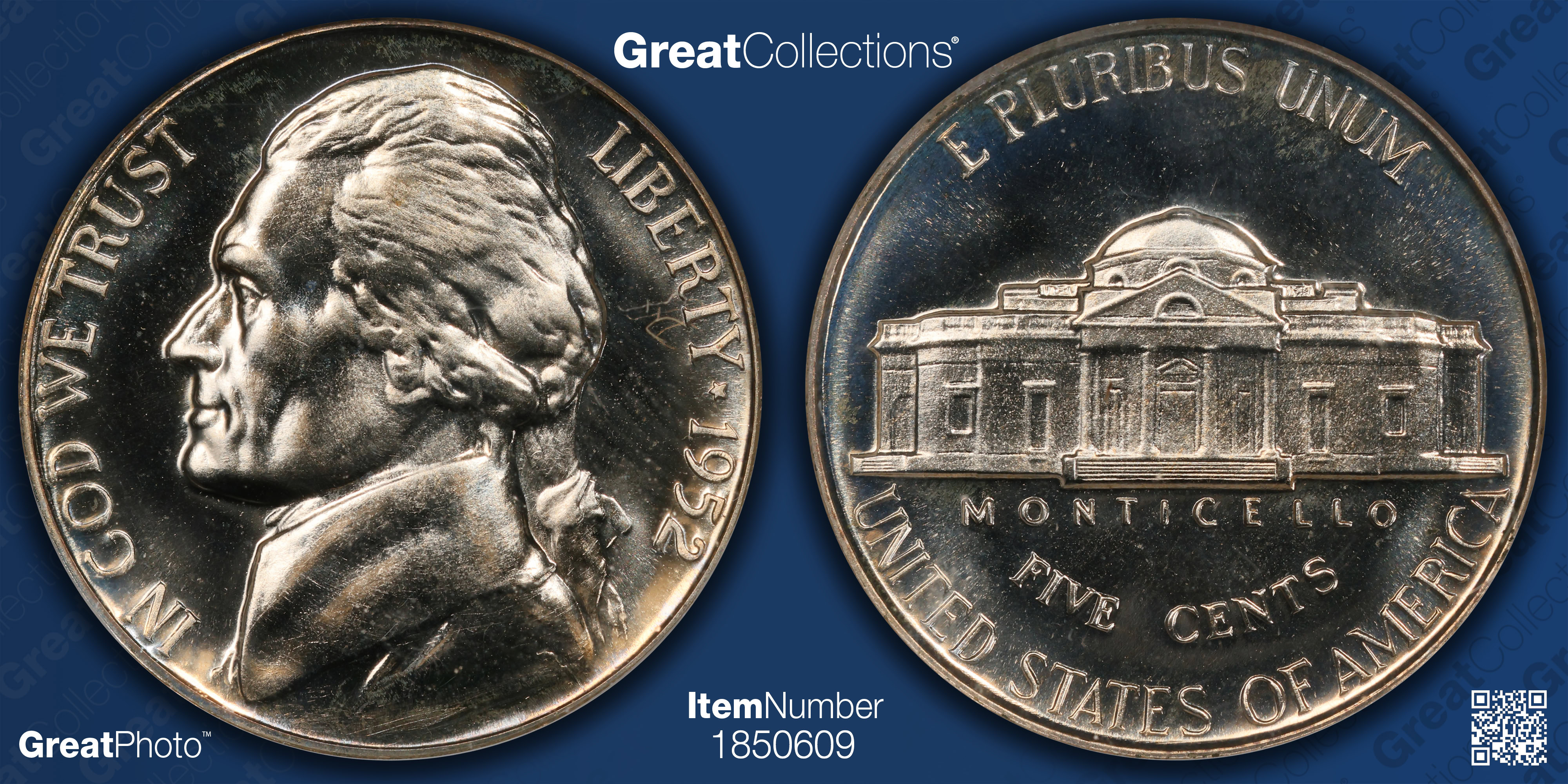 1952 Jefferson Nickel NGC Proof-68 OH (Item 1850609) | GreatCollections ...