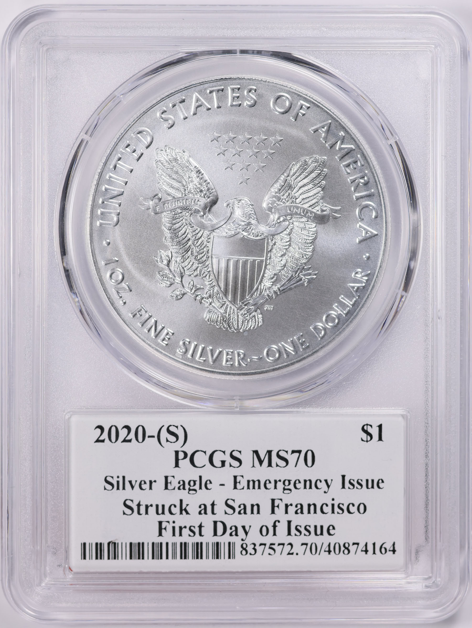 2020-(S) $1 Silver Eagle Emergency Issue Struck at San Francisco First ...