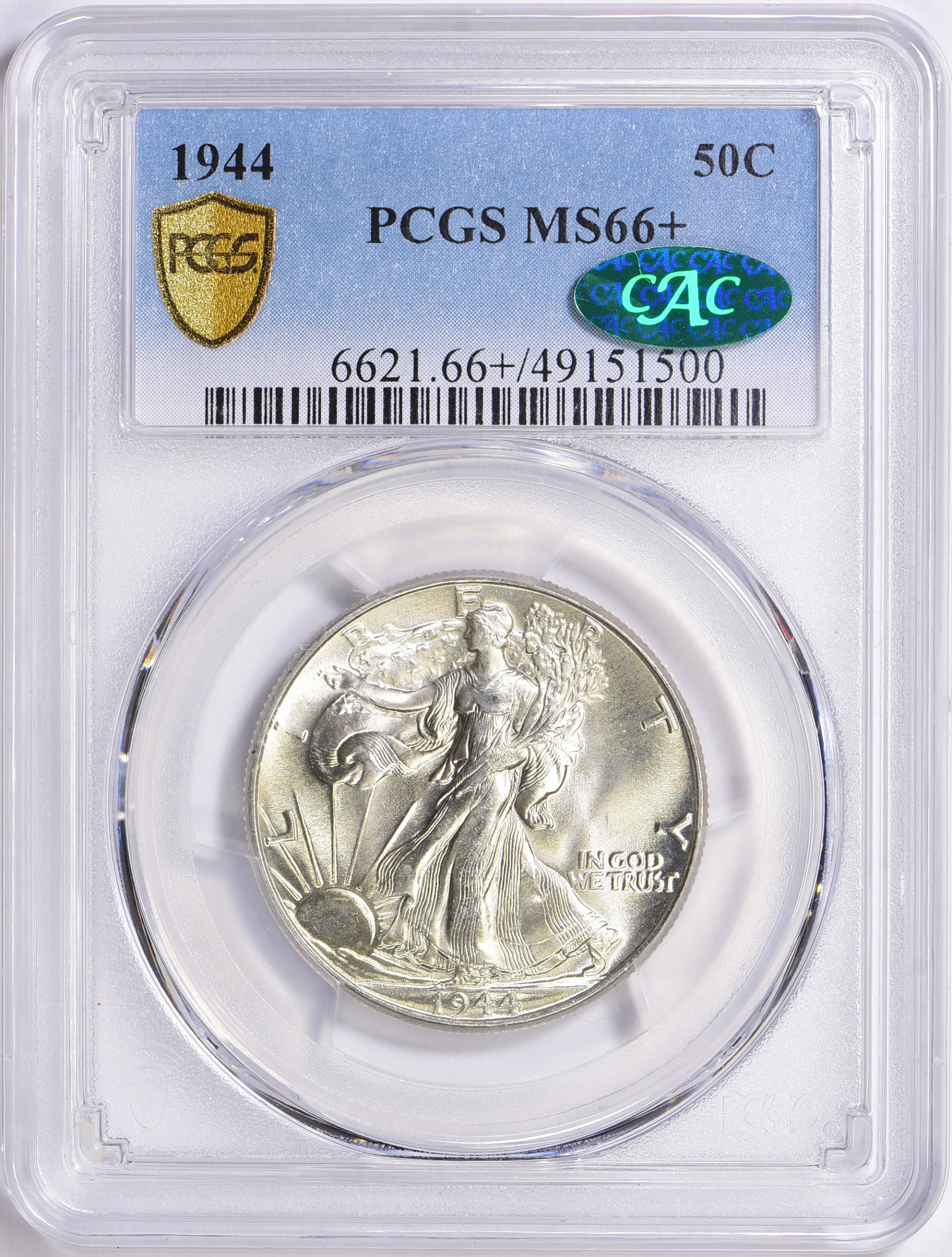 1944 Walking Liberty Half Dollar PCGS MS-66+ (CAC Green) (Item 1850641) | GreatCollections Coin ...