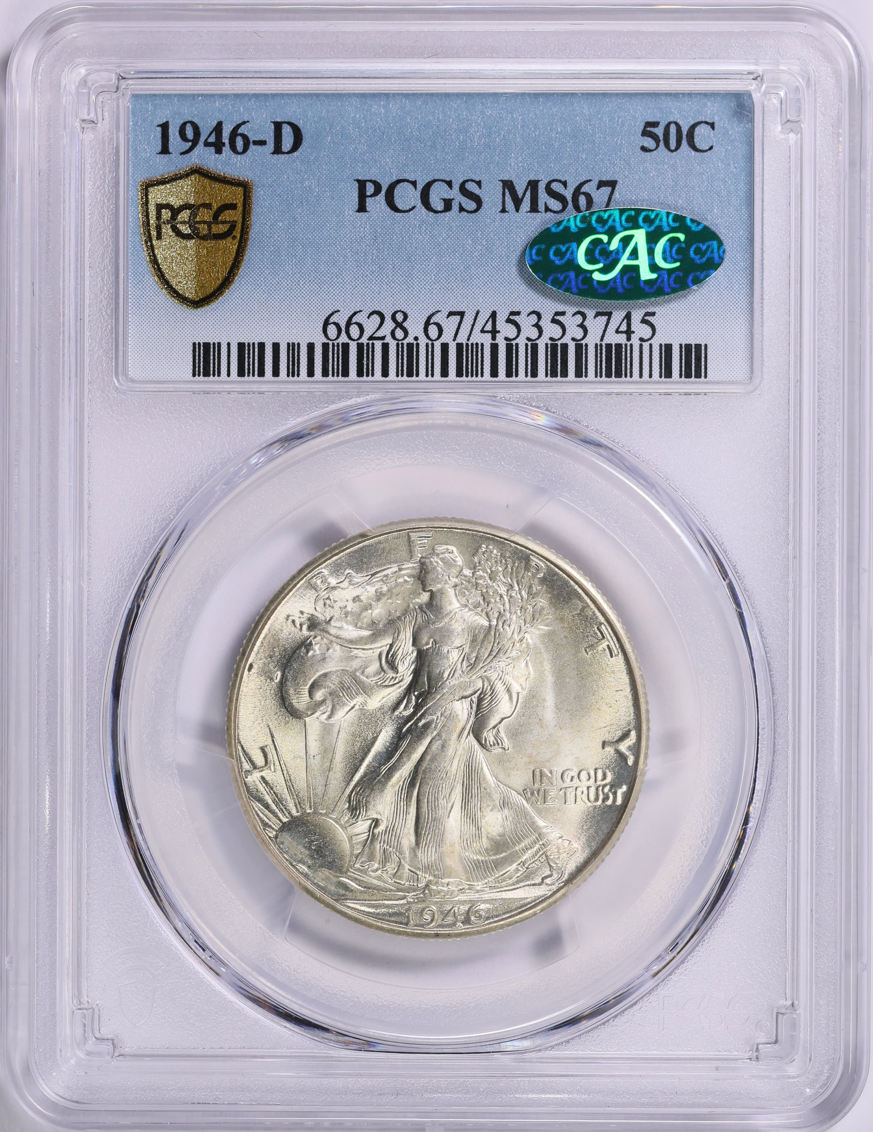 1946-D Walking Liberty Half Dollar PCGS MS-67 (CAC Green) (Item 1850646) | GreatCollections Coin ...