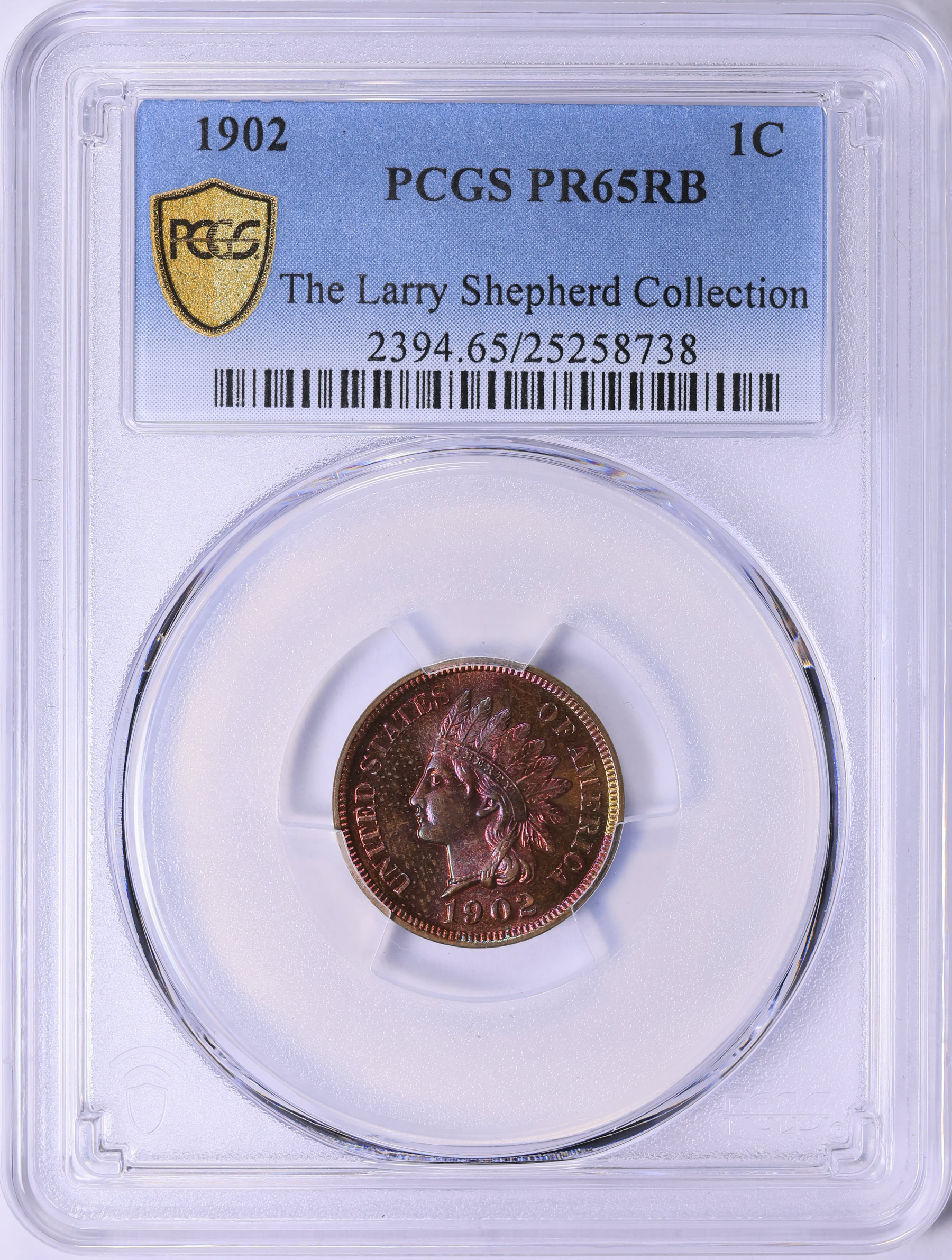 1902 Indian Cent PCGS Proof-65 RB (Toned) (Larry Shepherd Collection ...