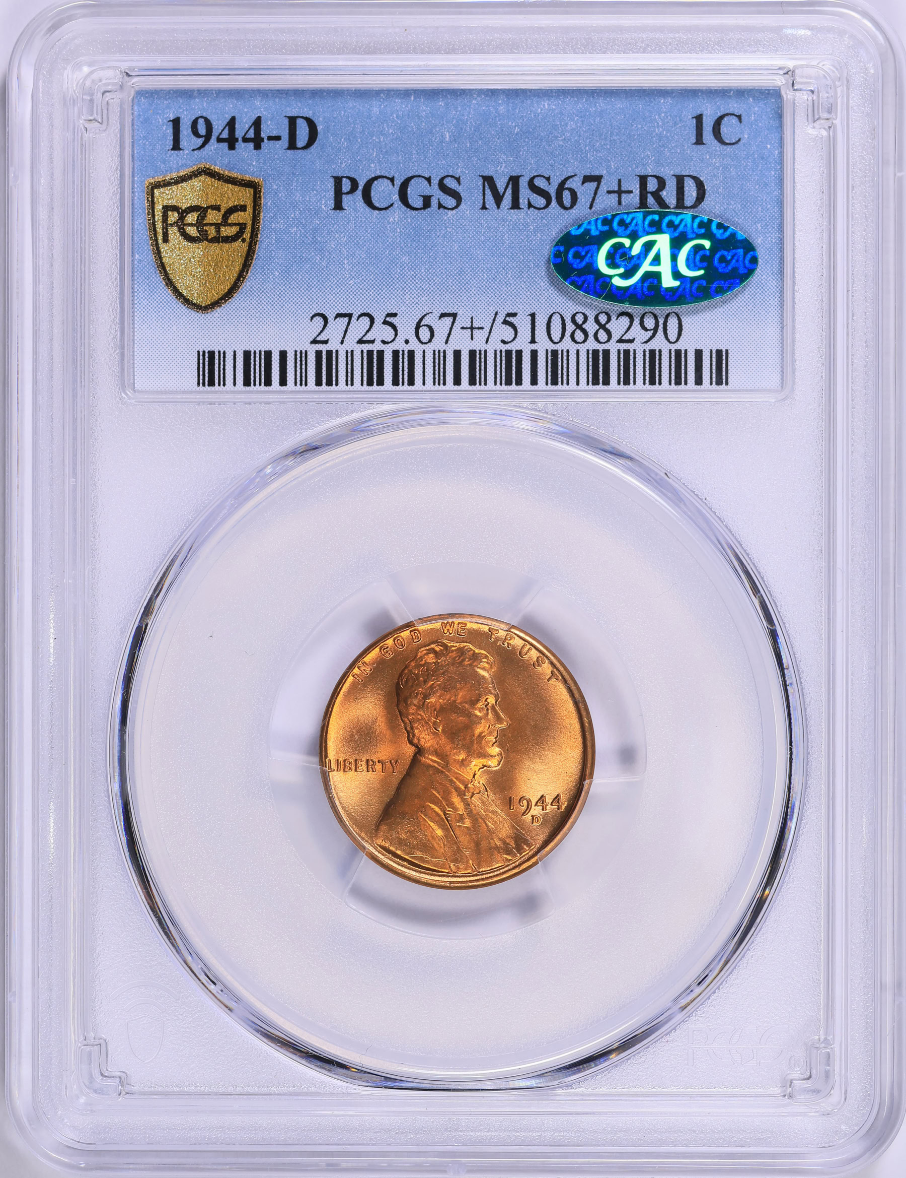 1944-D Lincoln Cent PCGS MS-67+ RD (CAC Green) (Item 1850681) | GreatCollections Coin Auctions