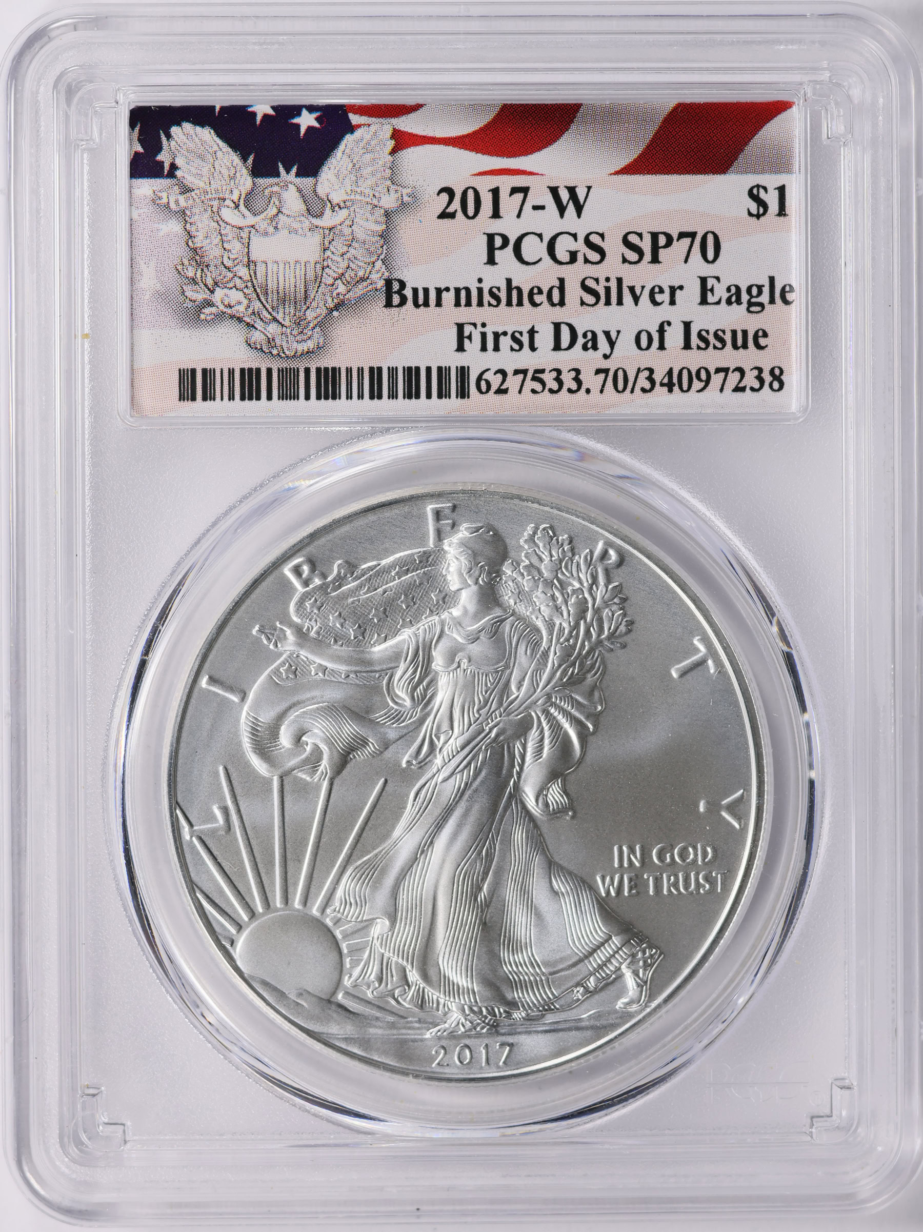 2017-W $1 Silver Eagle Burnished First Day of Issue PCGS SP-70 (Item 1850699) | GreatCollections ...