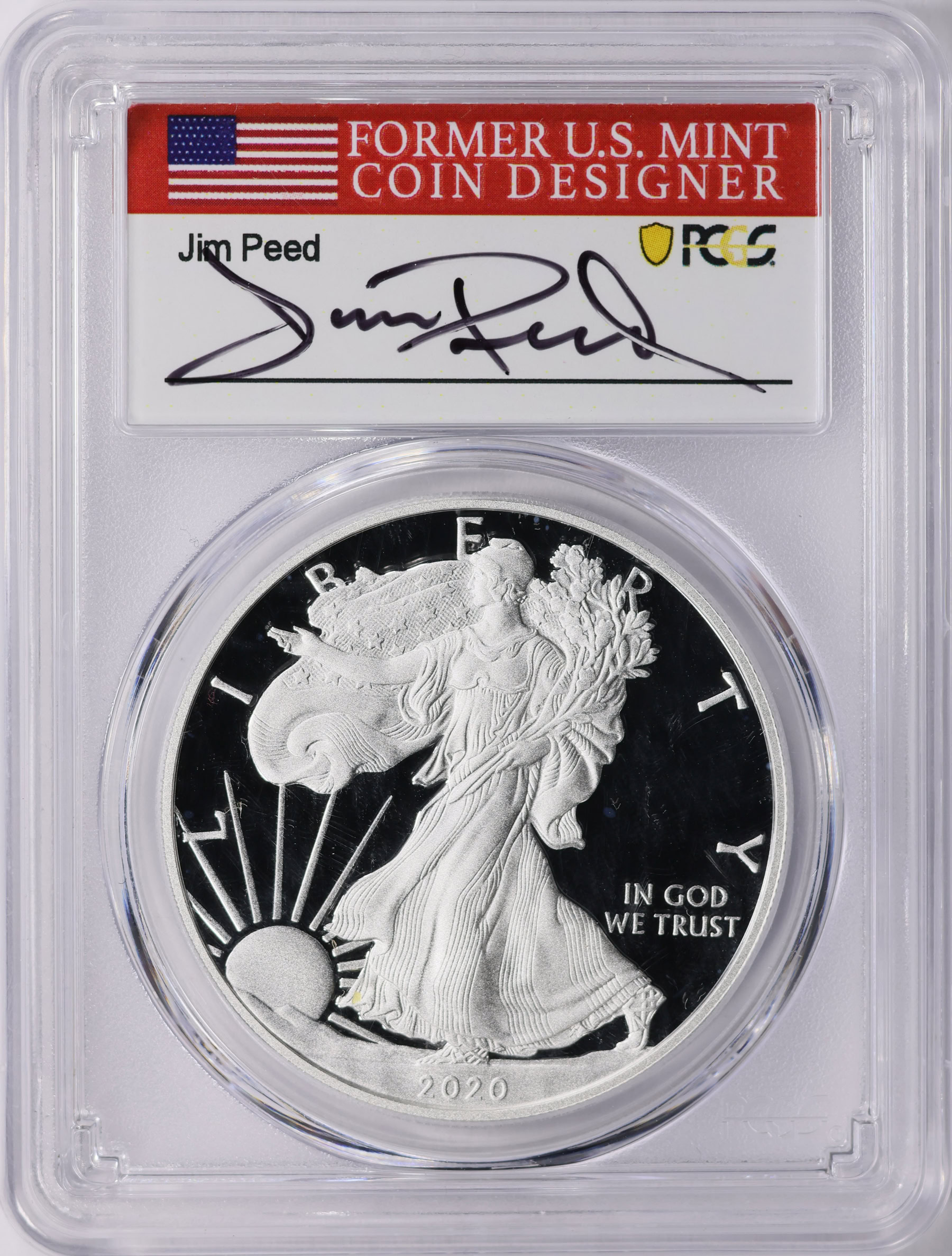 2020-W $1 Silver Eagle First Day of Issue PCGS Proof-70 DCAM (Jim Peed ...