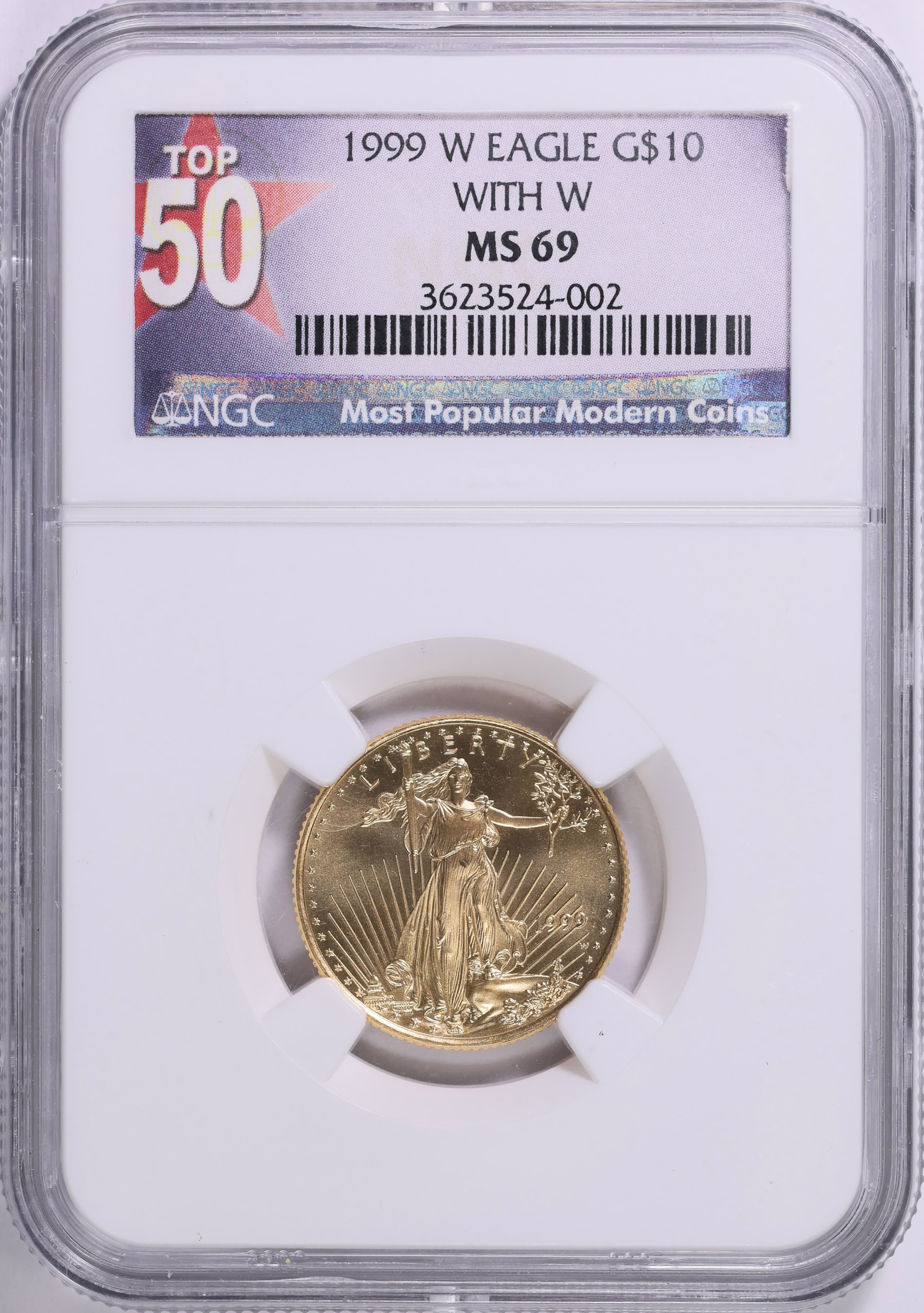 1999-W $10 Quarter-Ounce Gold American Eagle Made from Unfinished Proof ...